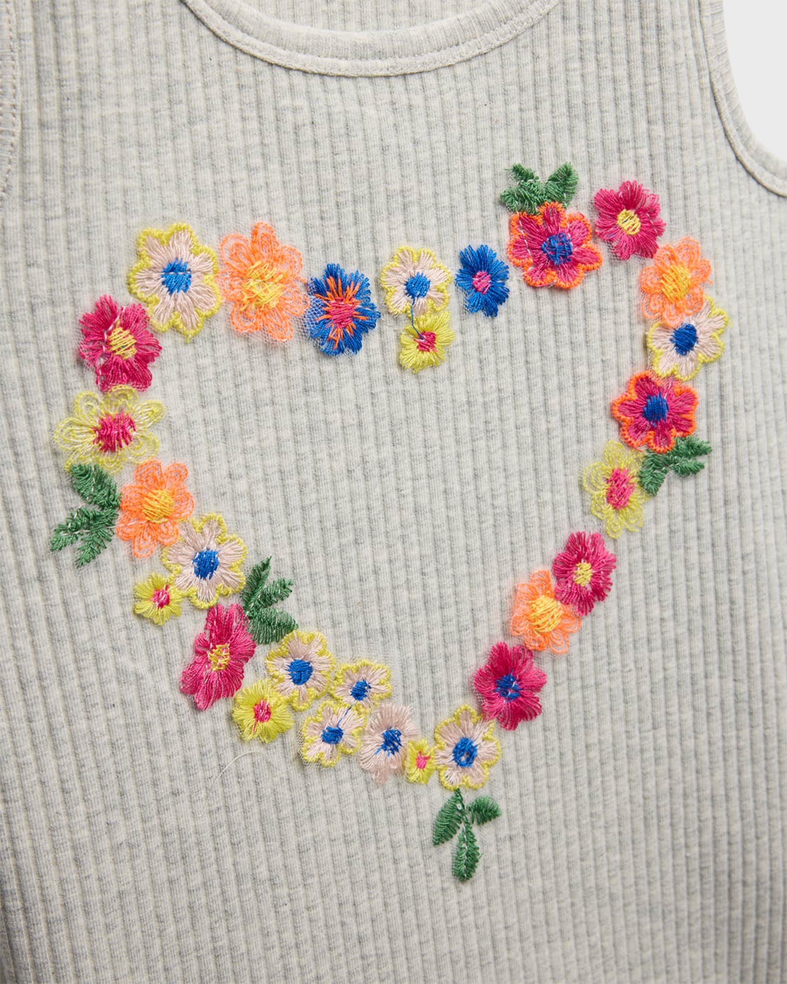 Girl's Embroidered Flower Heart Tank | Neiman Marcus