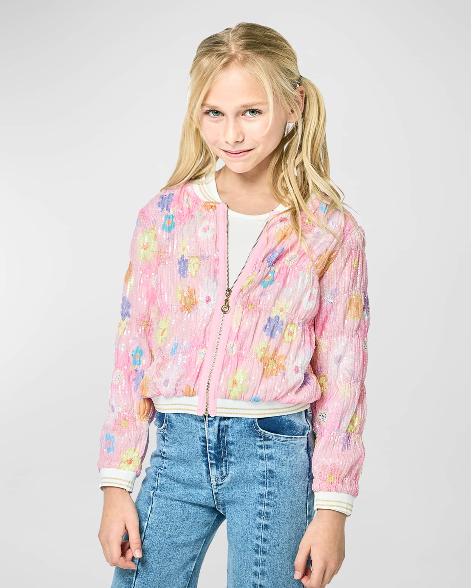 Hannah Banana Girl's Sequin Floral-Print Bomber Jacket, Size 7-14 ...