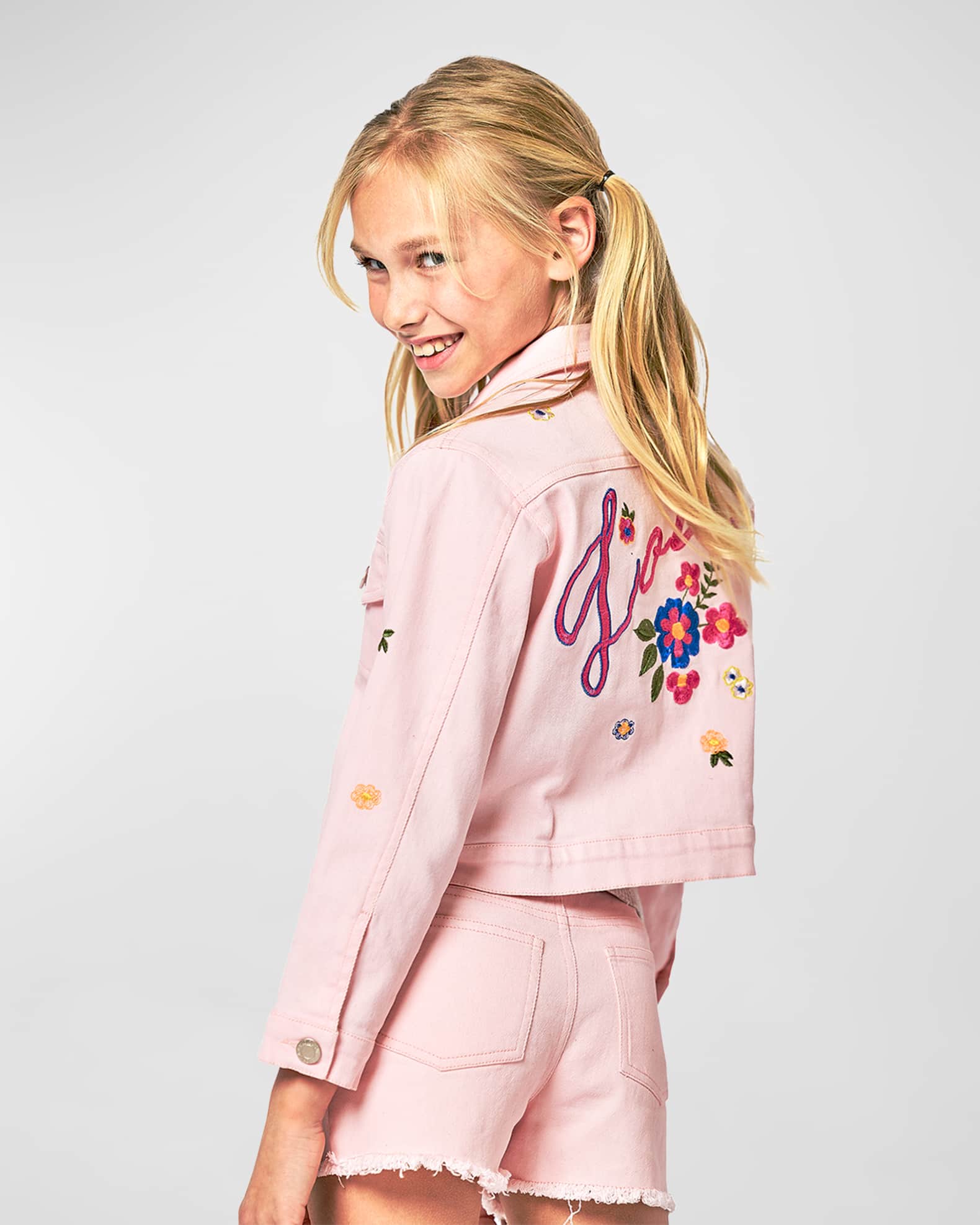 Hannah Banana Girl's Floral Embroidered Denim Jacket, Size 7-14 ...
