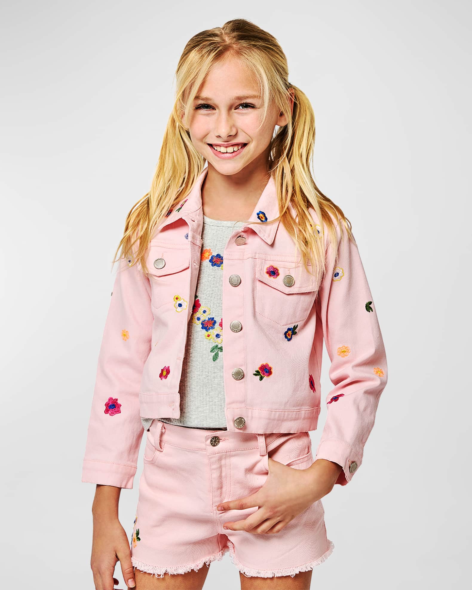 Hannah Banana Girl's Floral Embroidered Denim Jacket, Size 7-14 ...
