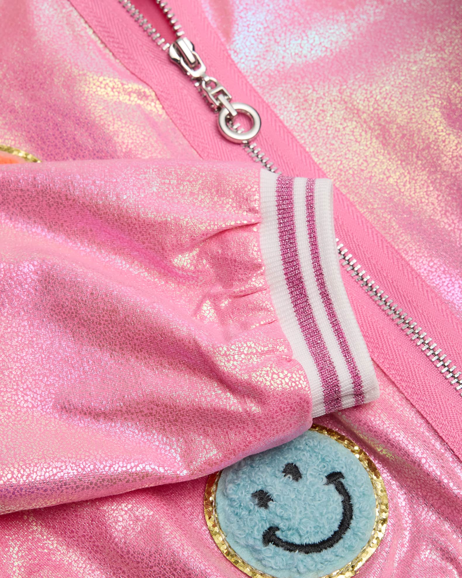 Girl's Smiley Patch Bomber Jacket | Neiman Marcus