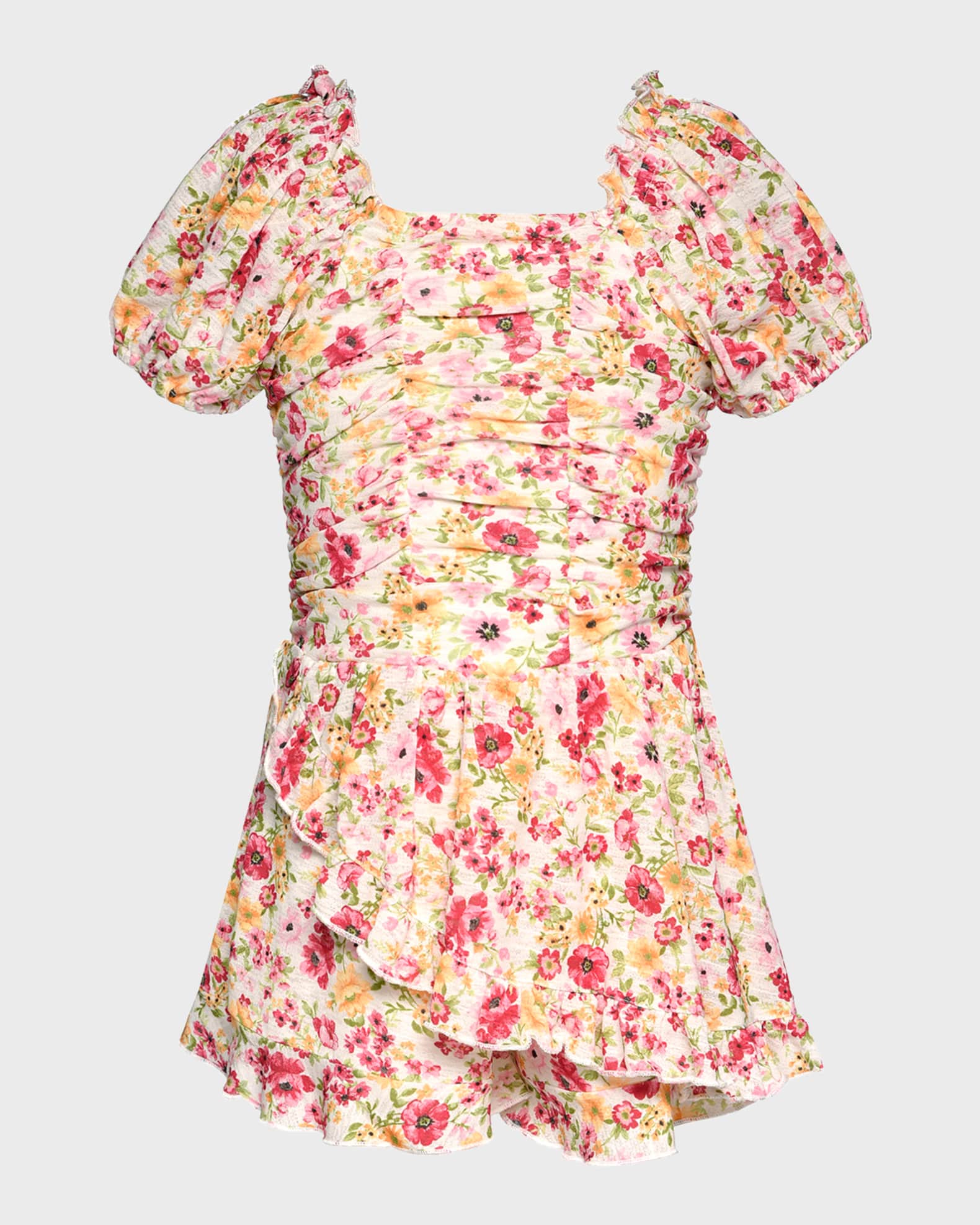 Hannah Banana Girl's Floral-Print Smocked Romper, Size 8-14 | Neiman Marcus