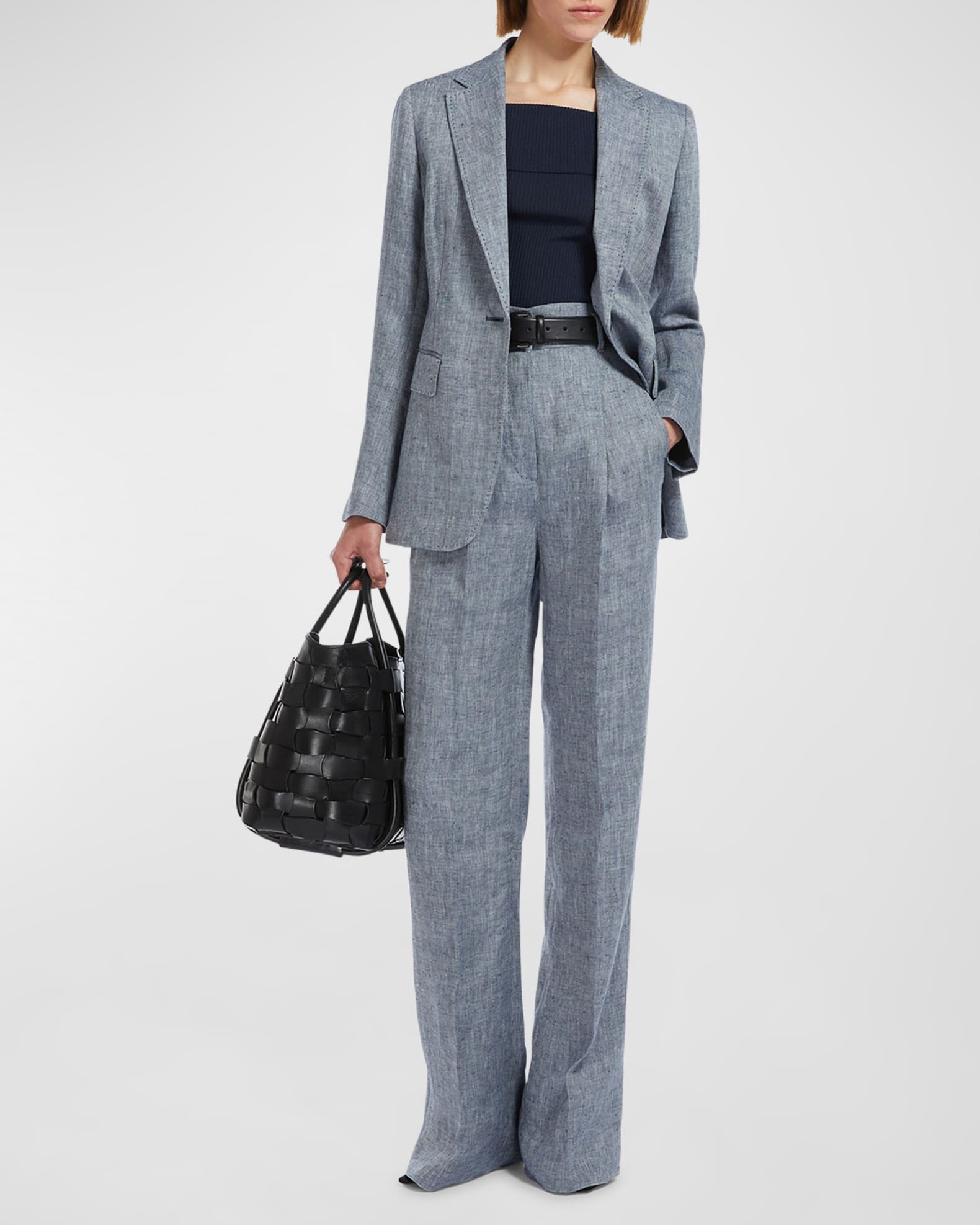 Max Mara Studio Treviso Pleated High-Rise Bootcut Linen Pants | Neiman ...