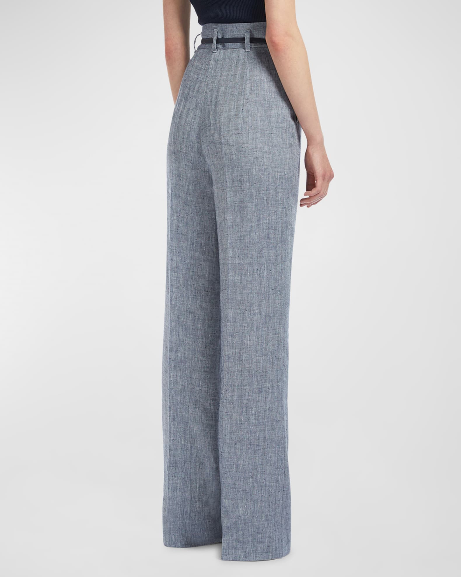 Max Mara Studio Treviso Pleated High-Rise Bootcut Linen Pants | Neiman ...