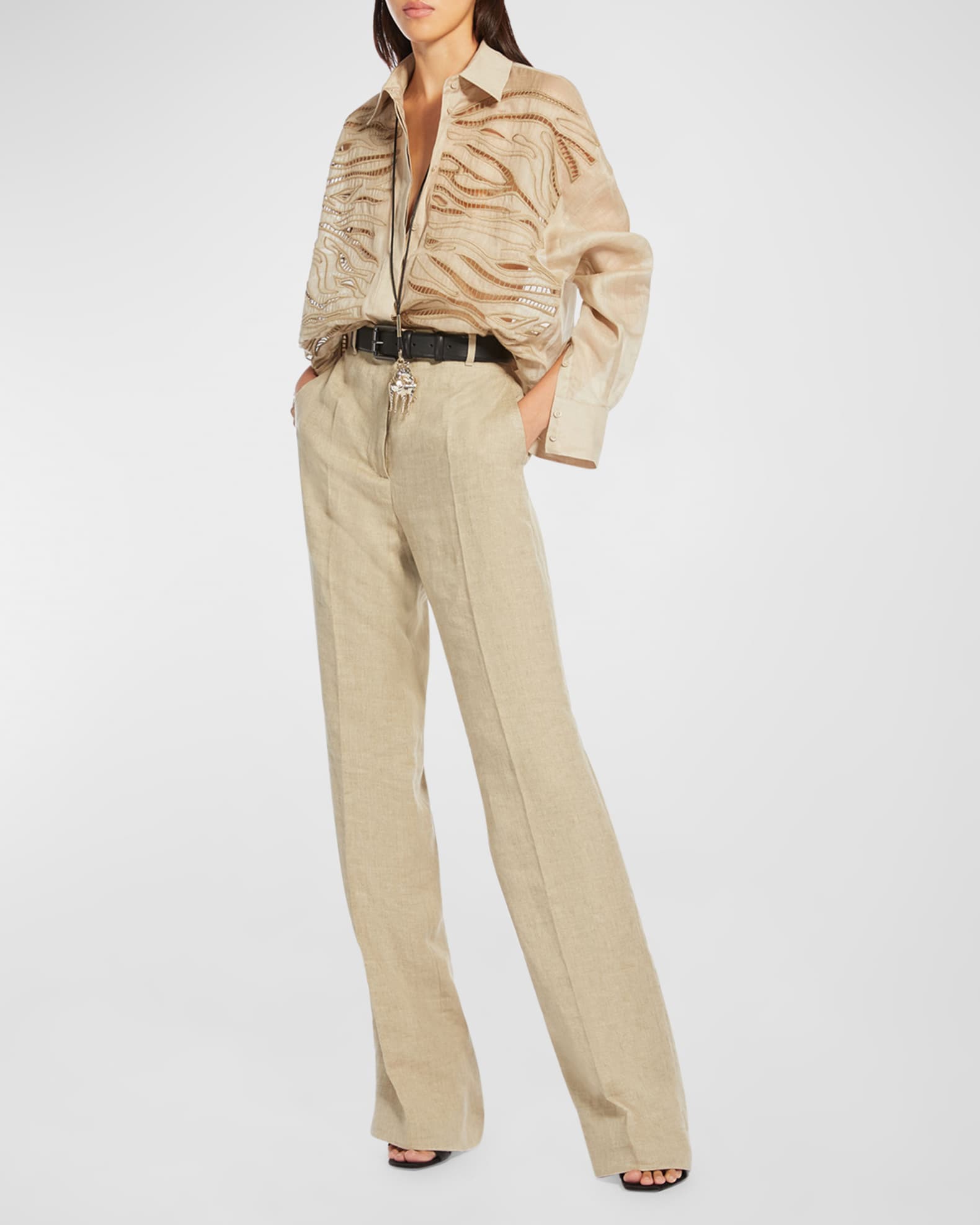 Max Mara Studio Picasso Eyelet-Embroidered Ramie Gauze Shirt | Neiman Marcus