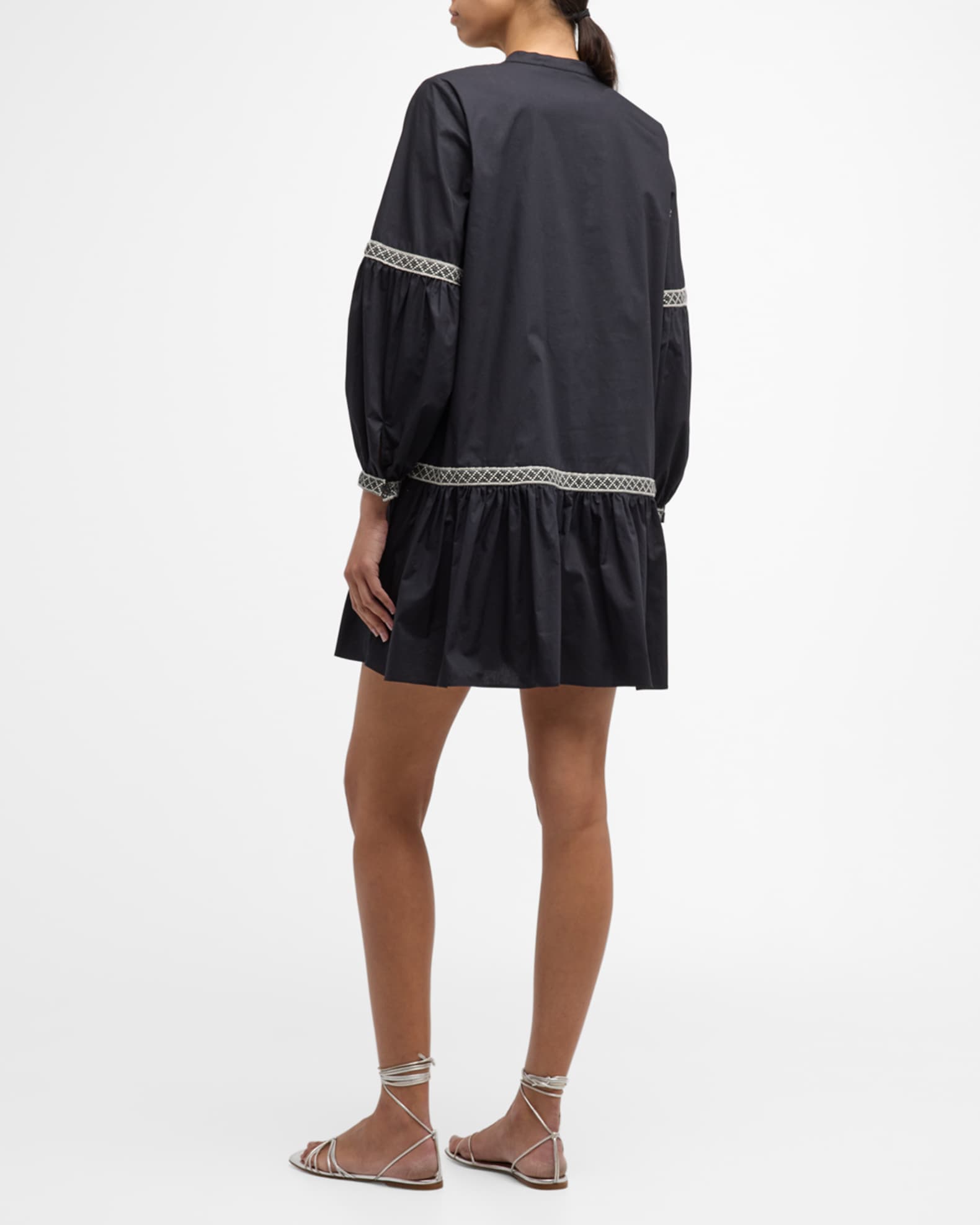 Marie Oliver Mimi Embroidered-Trim Pintuck Cotton Mini Dress | Neiman ...