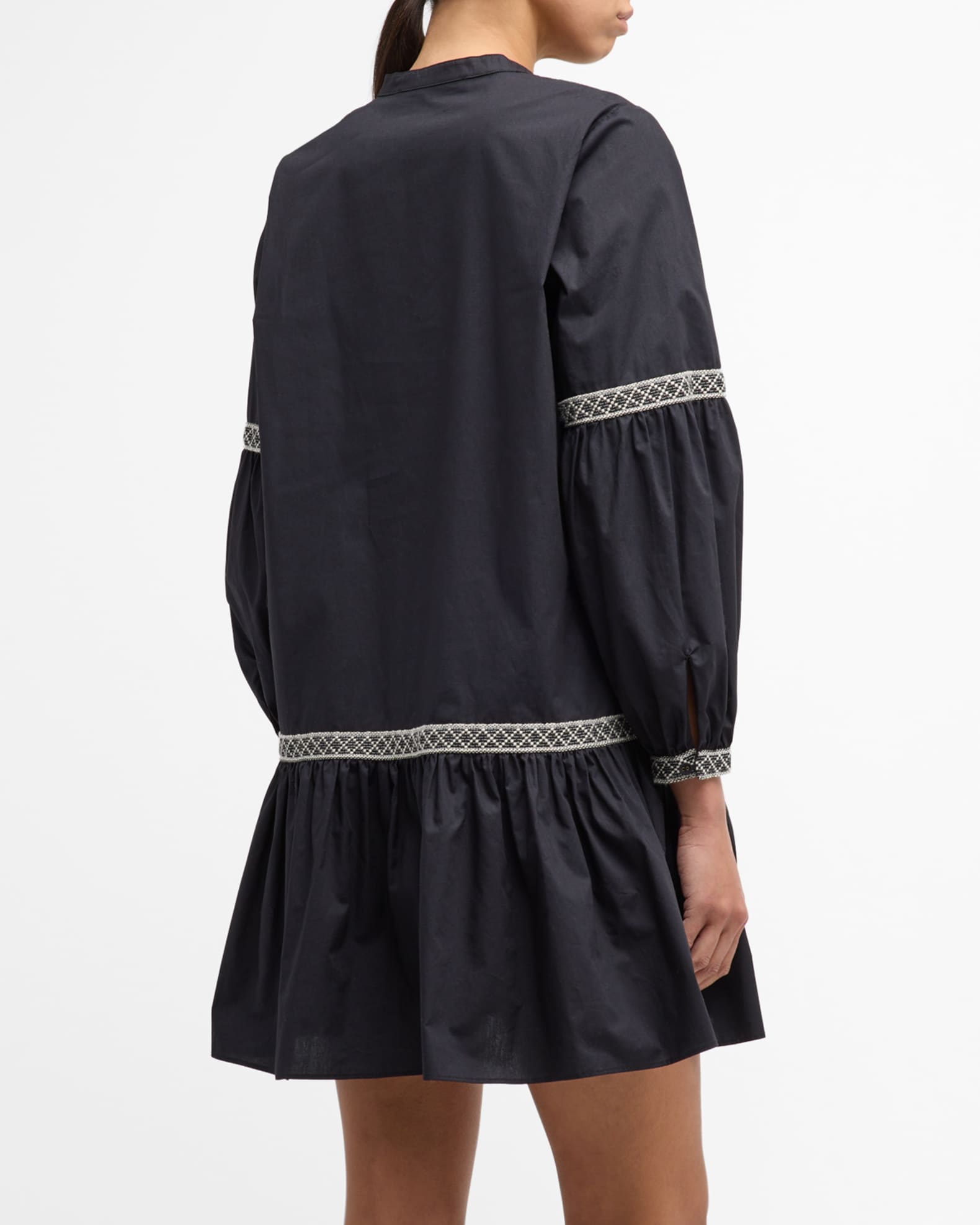 Marie Oliver Mimi Embroidered-Trim Pintuck Cotton Mini Dress | Neiman ...