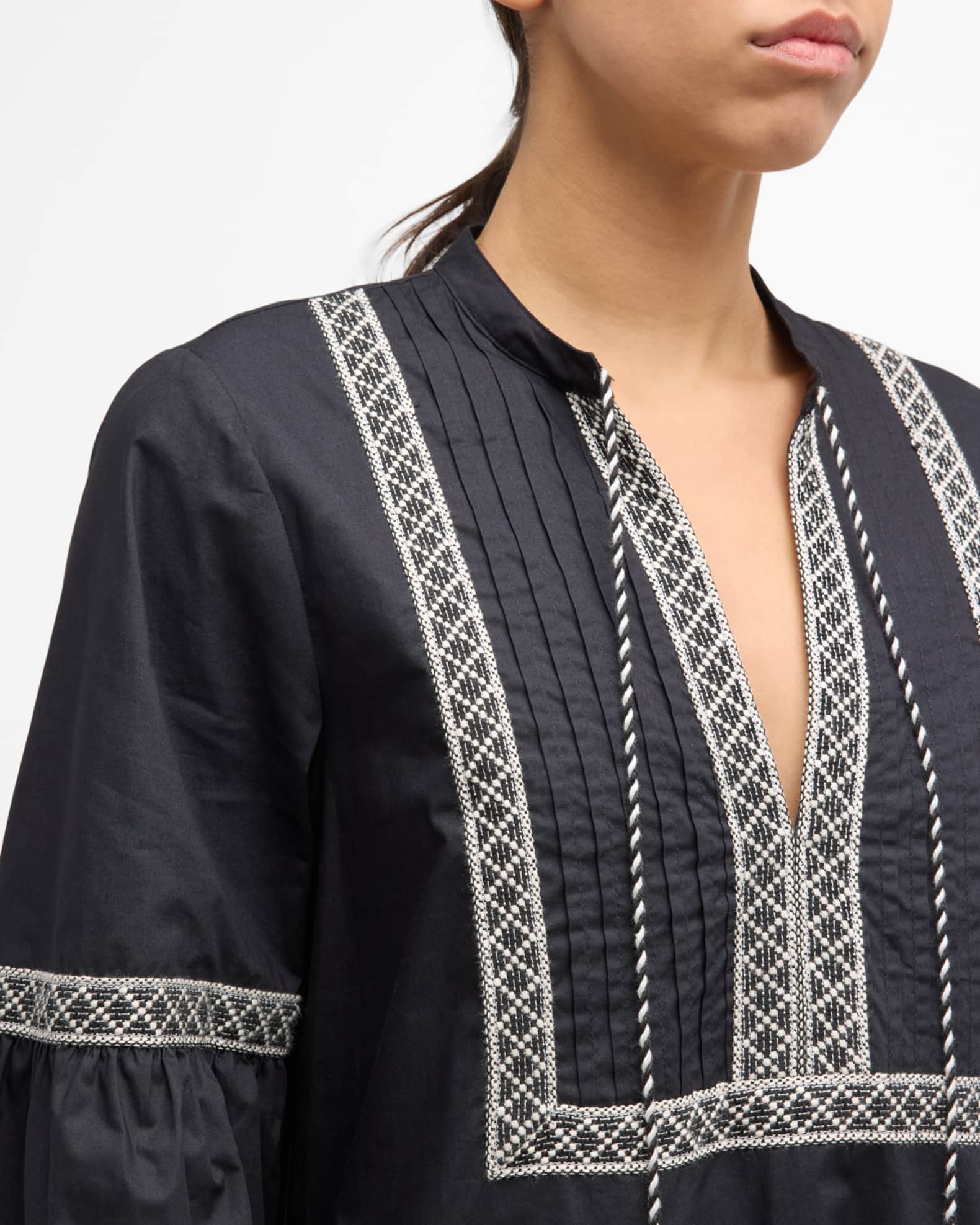 Marie Oliver Mimi Embroidered-Trim Pintuck Cotton Mini Dress | Neiman ...