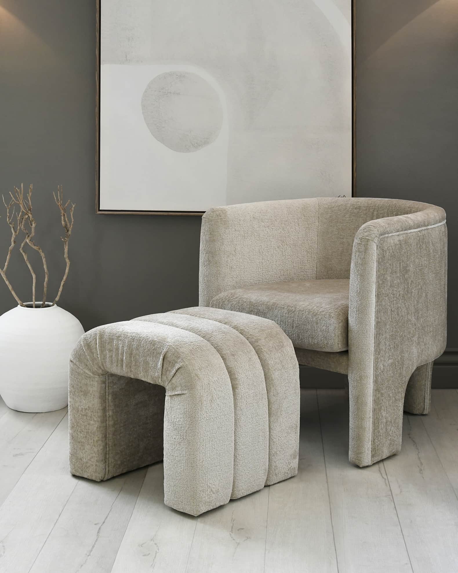 Worlds Away Finch Channel-Tufted Chenille Stool | Neiman Marcus