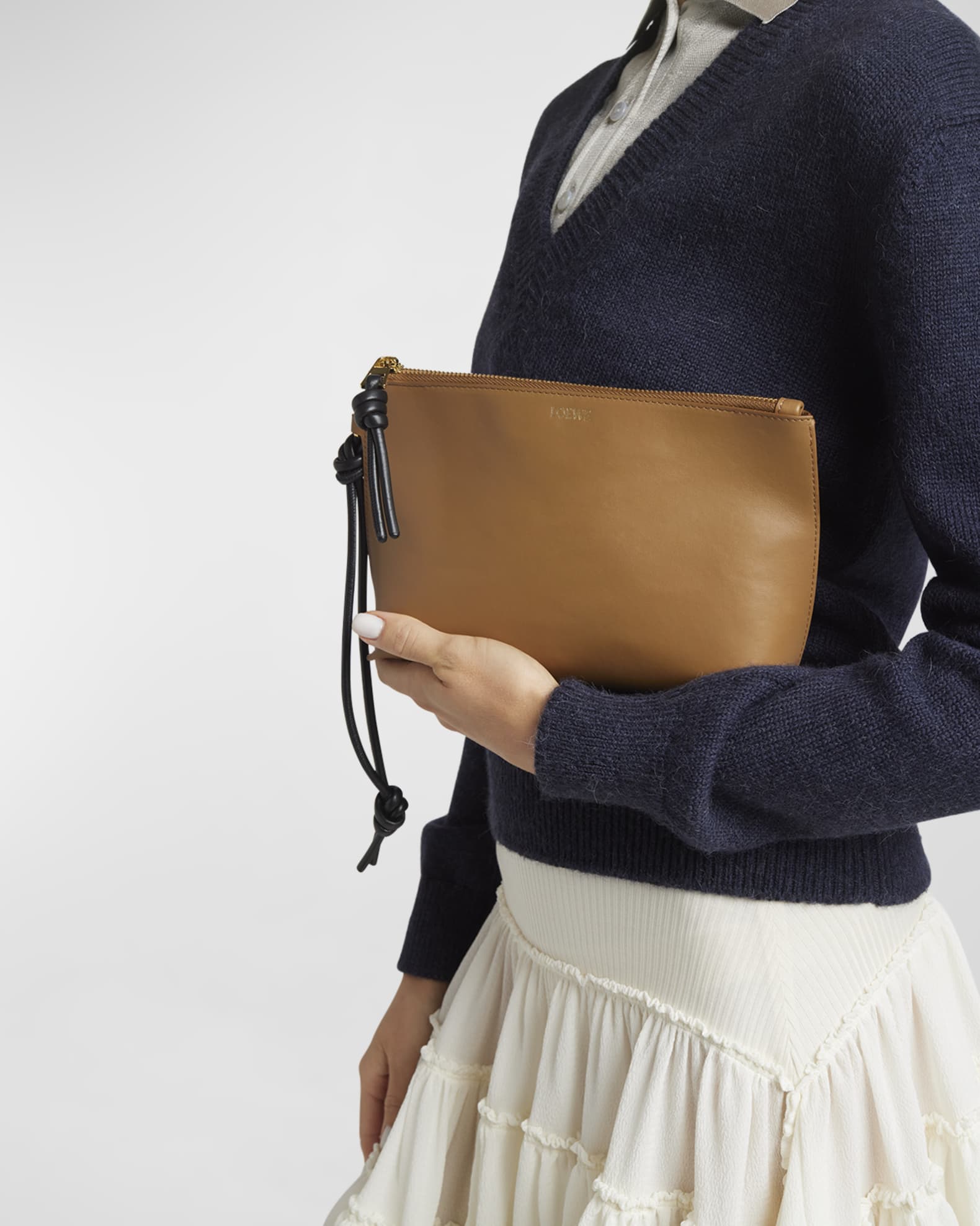 Loewe T-Knot Zip Leather Pouch Wristlet | Neiman Marcus