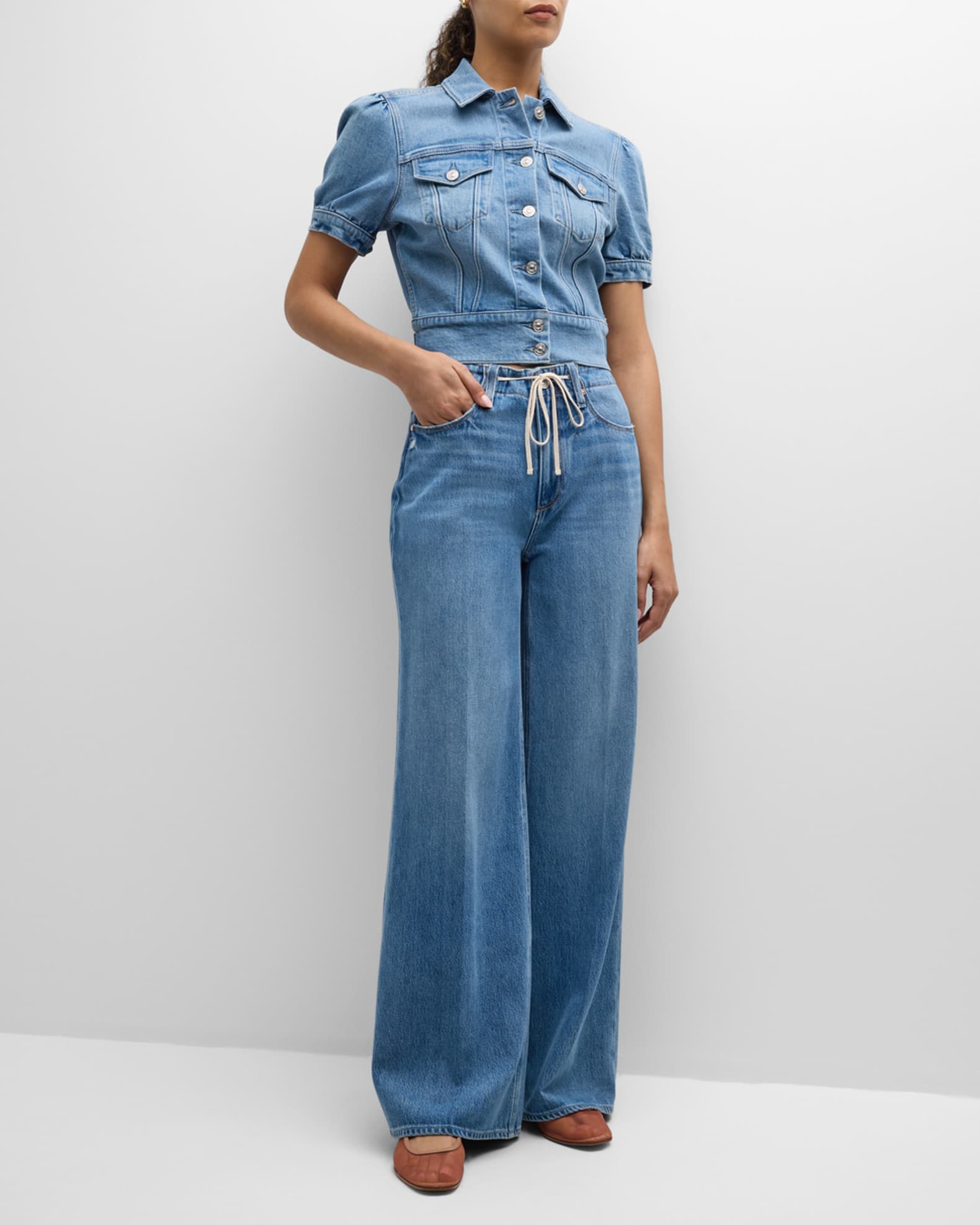 PAIGE Kendra Short-Sleeve Denim Jacket | Neiman Marcus