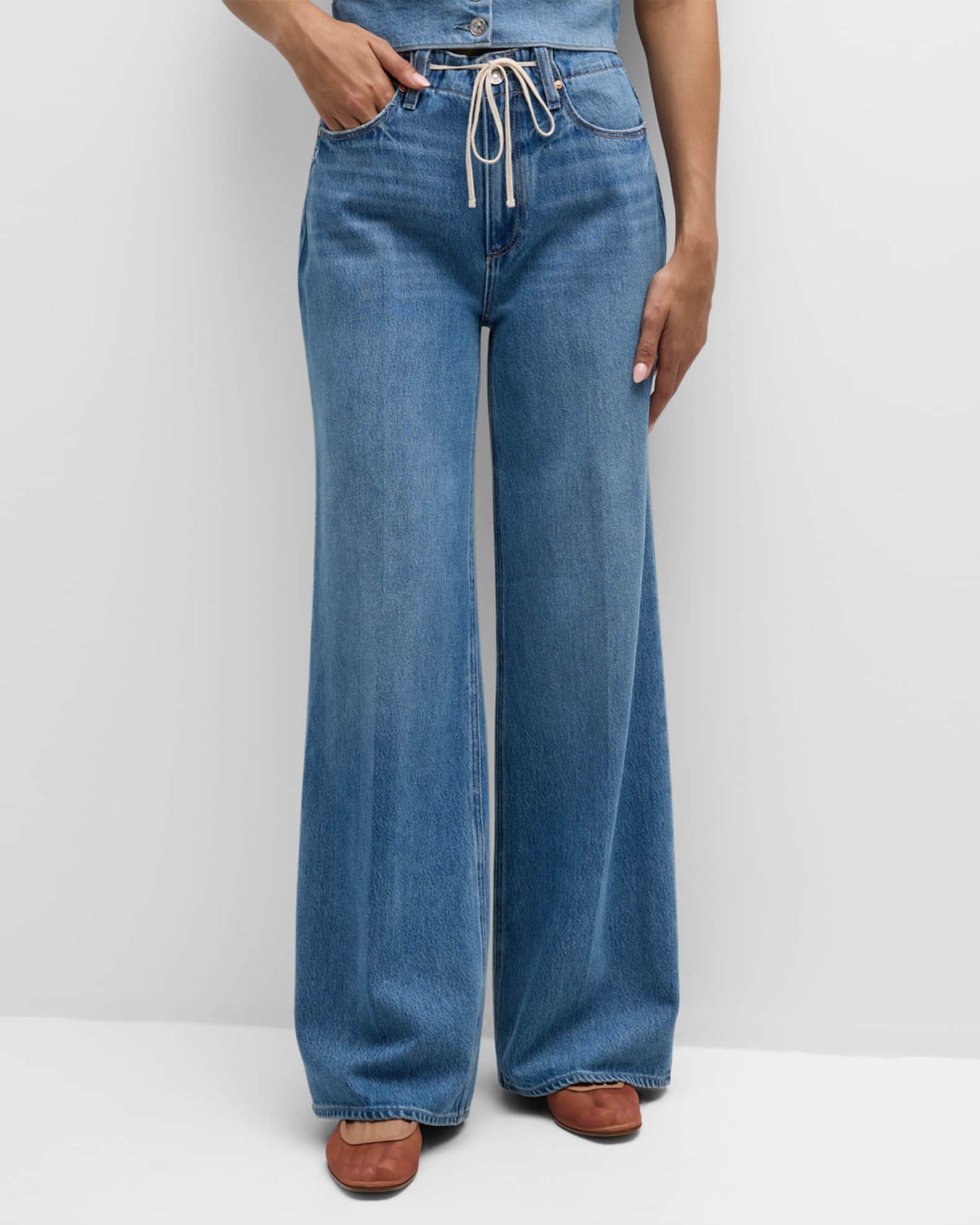 PAIGE Zoey Drawstring Wide-Leg Jeans | Neiman Marcus