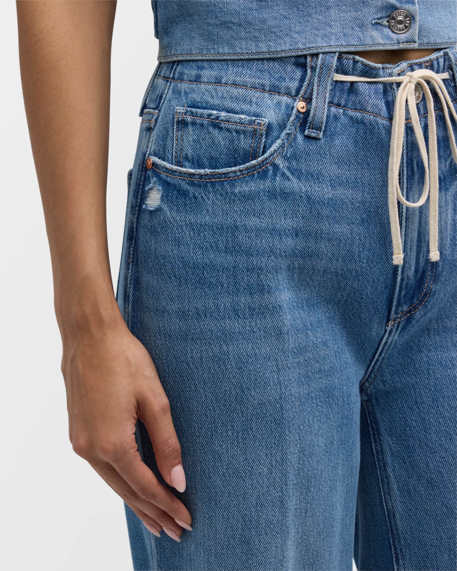 PAIGE Zoey Drawstring Wide-Leg Jeans | Neiman Marcus