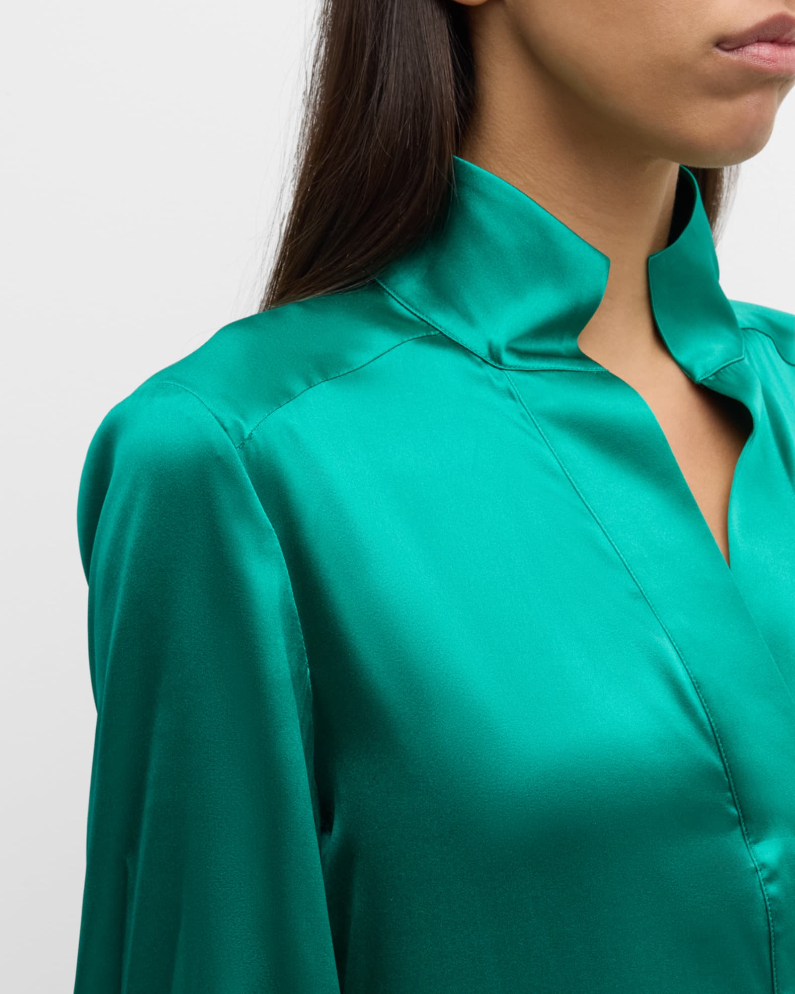 Dea Kudibal Kamilles Dea High-Collar Silk Satin Shirtdress | Neiman Marcus