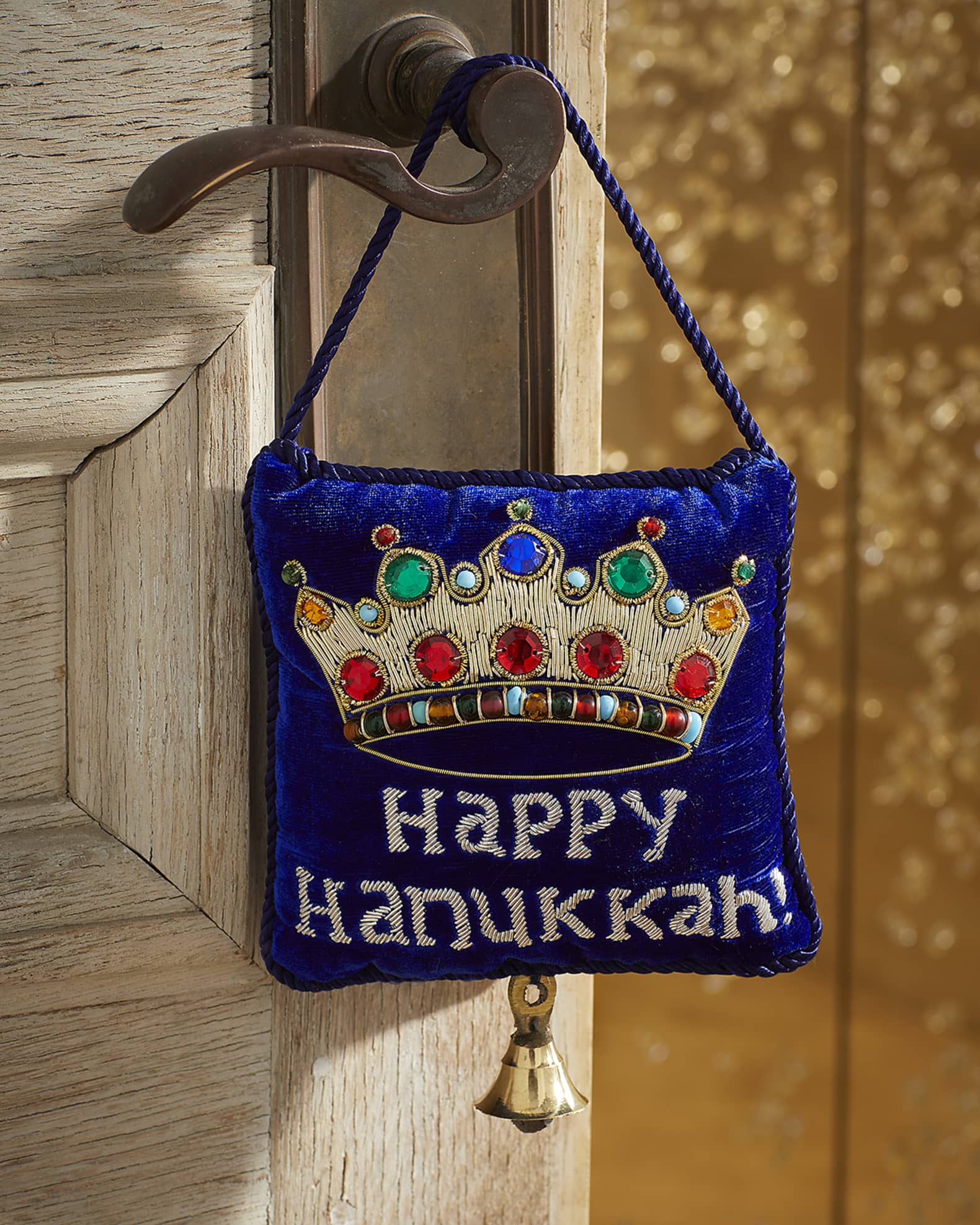 Sudha Pennathur Happy Hanukkah Crown Embroidered Doorknocker | Neiman ...