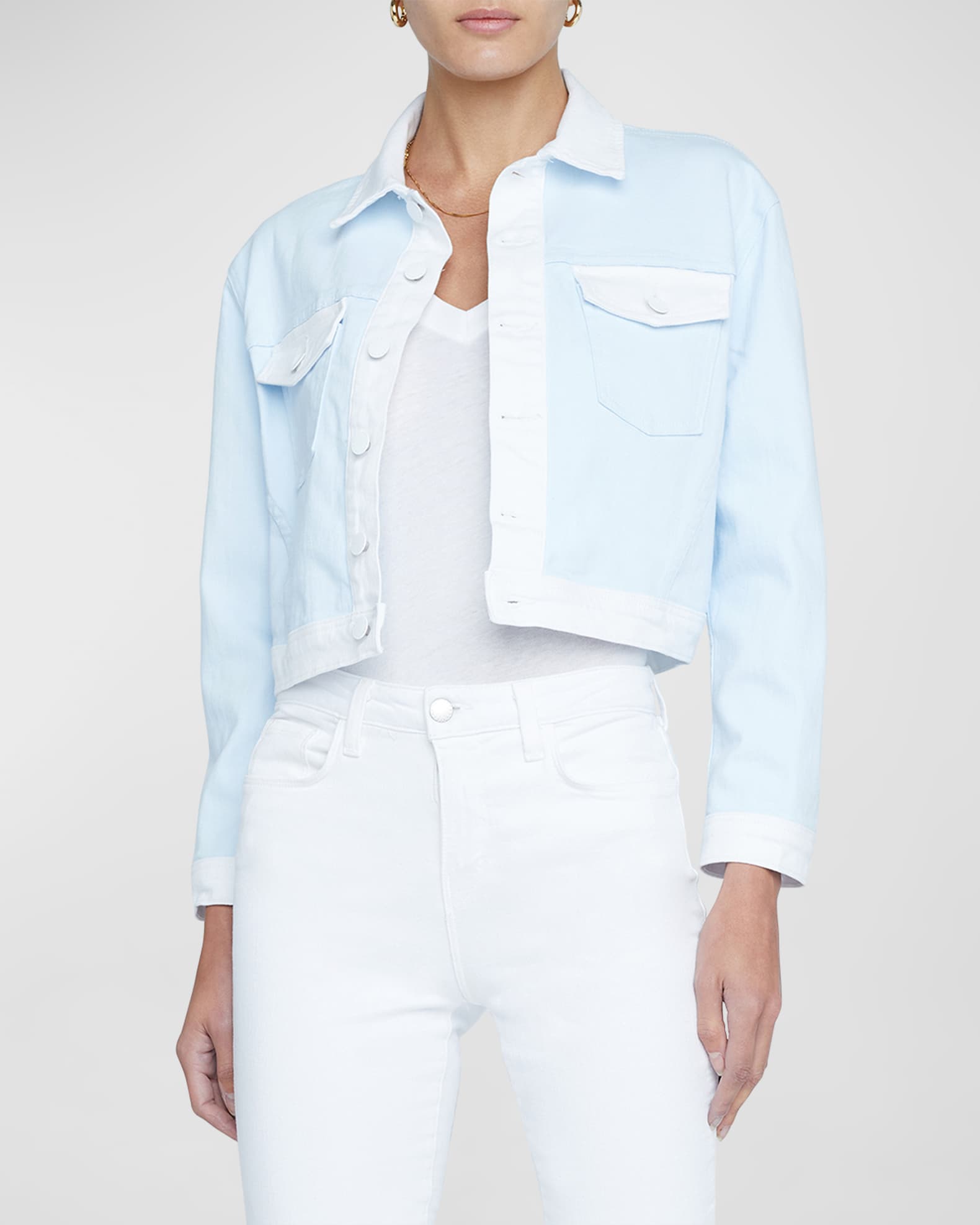 L'Agence Koda Colorblock Crop Denim Jacket | Neiman Marcus