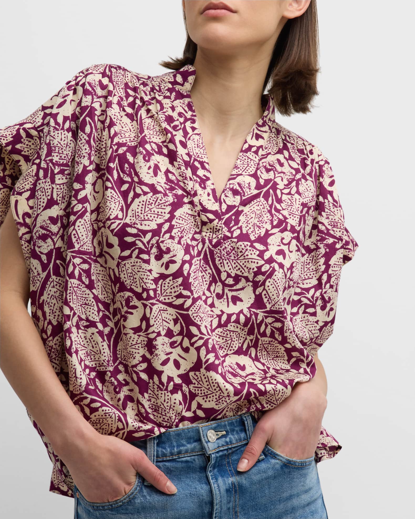 Vanessa Bruno Cory Floral-Print Cotton Blouse | Neiman Marcus