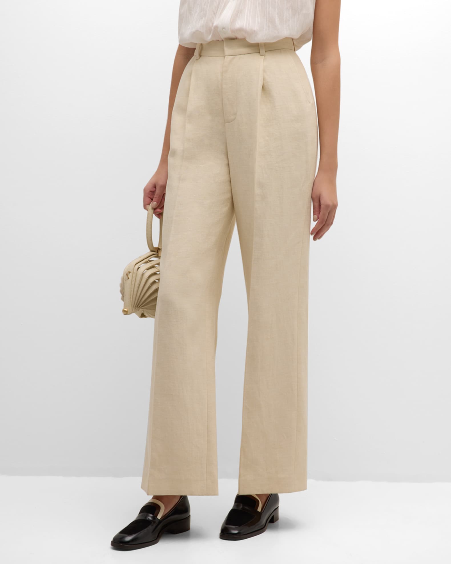 Vanessa Bruno Cyrano Pleated High-Rise Cotton-Linen Pants | Neiman Marcus
