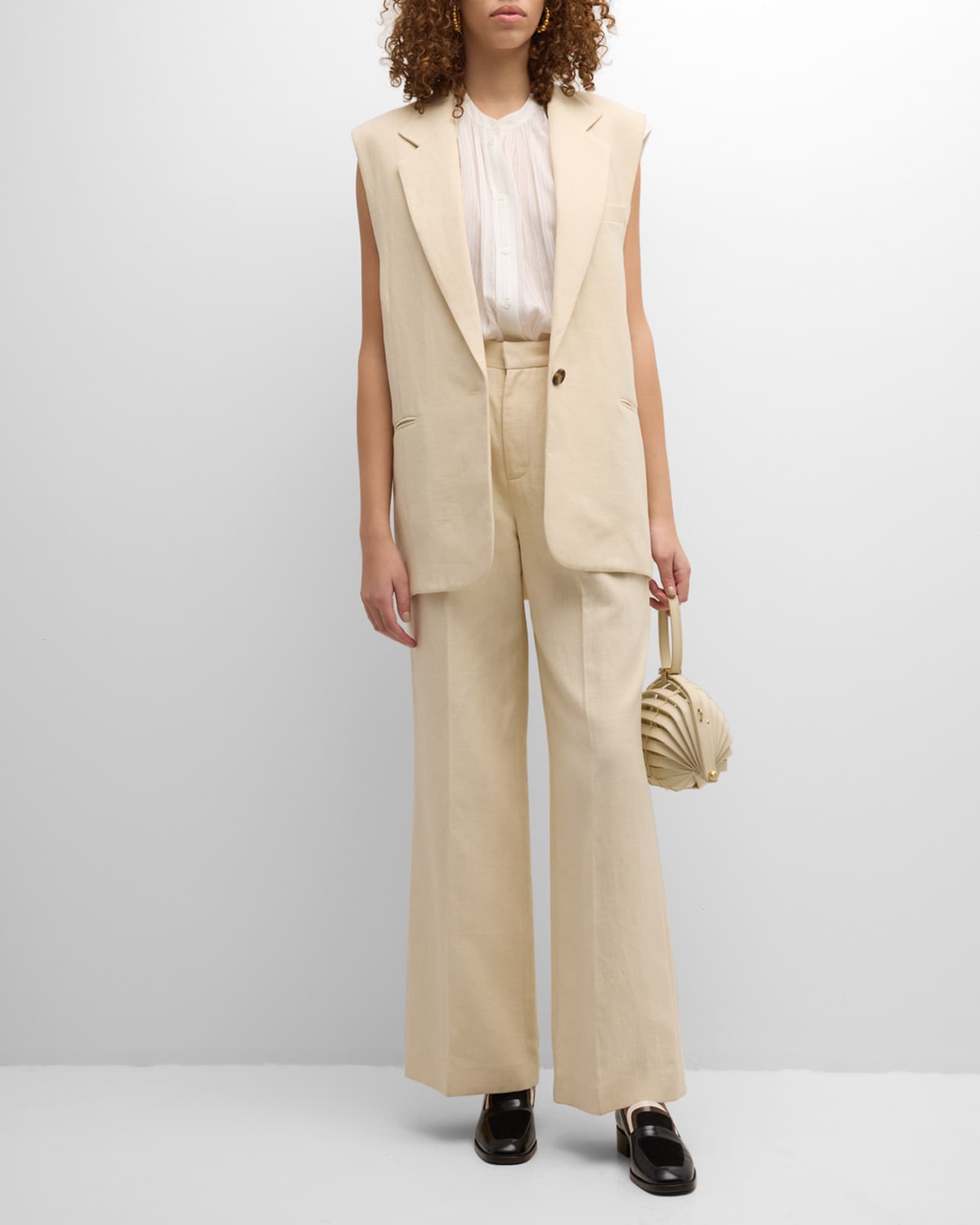 Vanessa Bruno Cyrano Pleated High-Rise Cotton-Linen Pants | Neiman Marcus