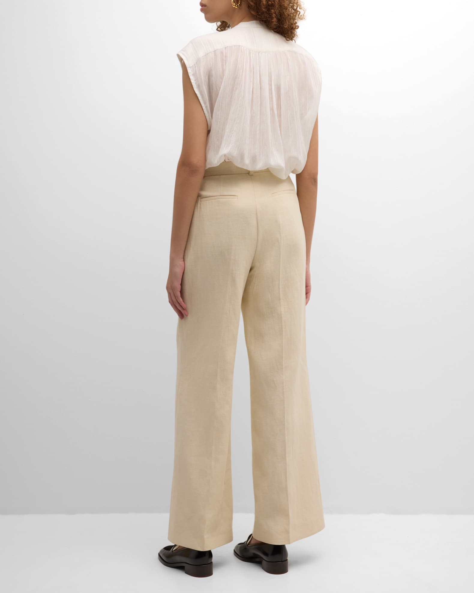 Vanessa Bruno Cyrano Pleated High-Rise Cotton-Linen Pants | Neiman Marcus