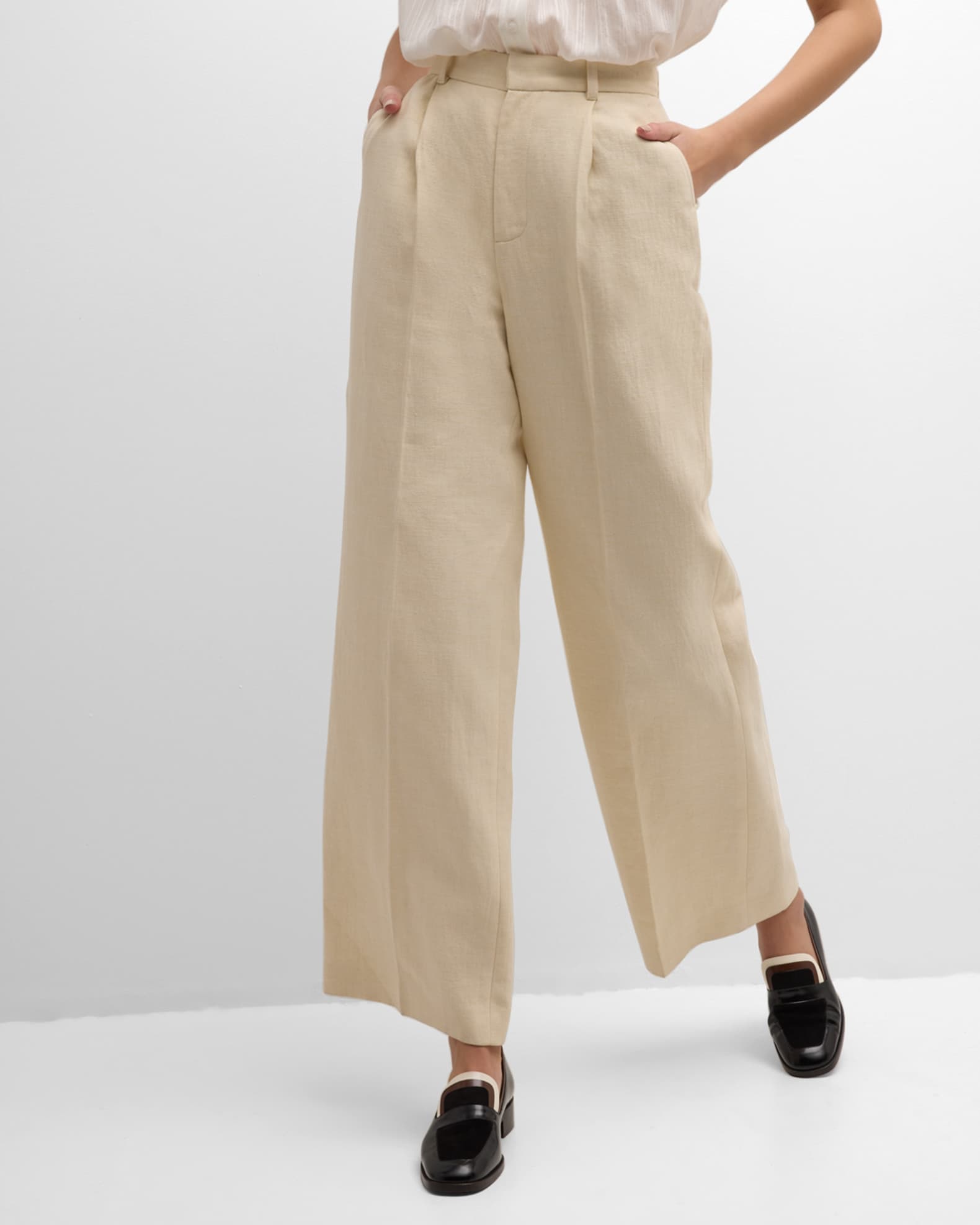 Vanessa Bruno Cyrano Pleated High-Rise Cotton-Linen Pants | Neiman Marcus