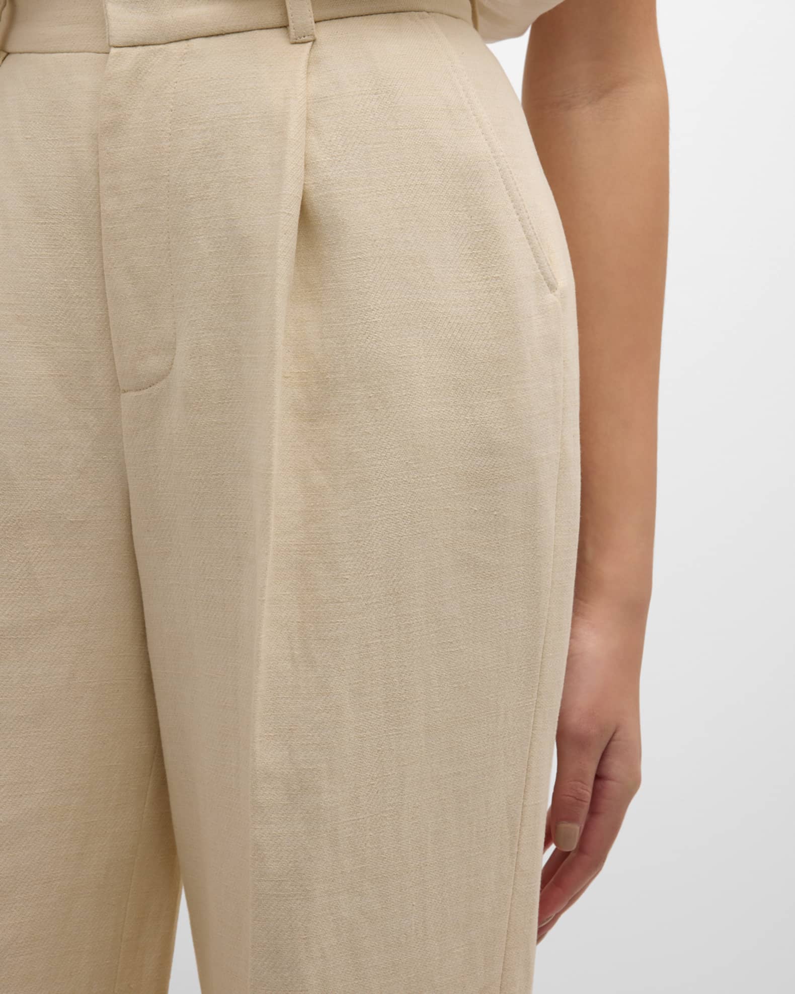 Vanessa Bruno Cyrano Pleated High-Rise Cotton-Linen Pants | Neiman Marcus