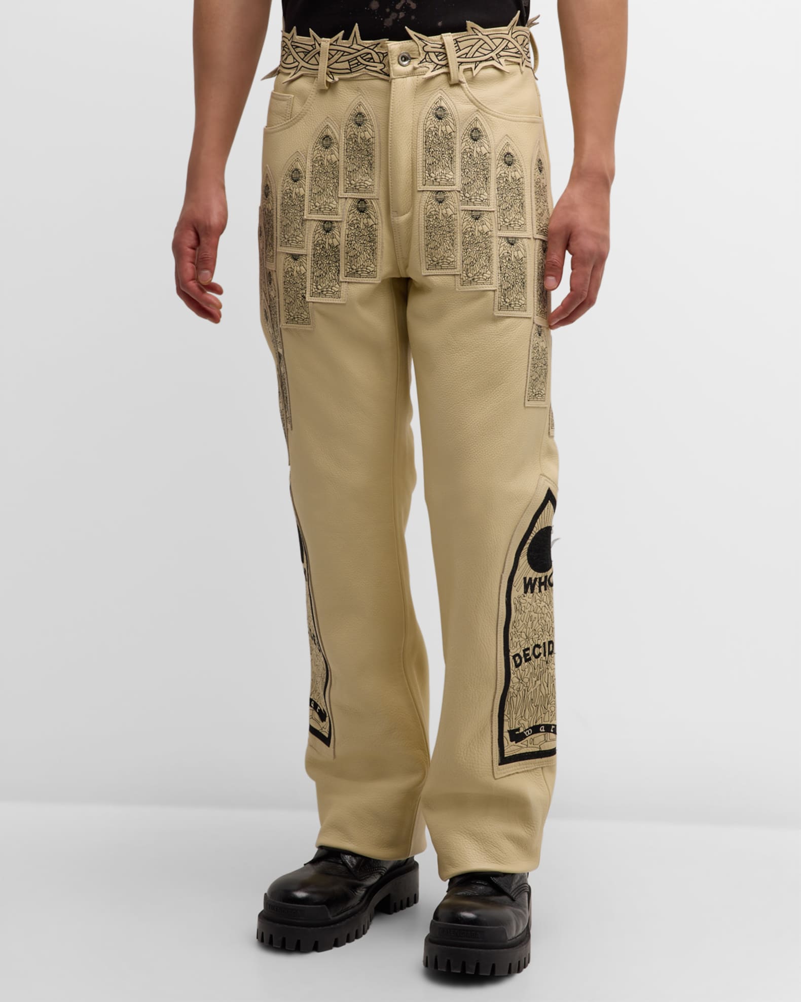 WHO DECIDES WAR Men's Patched Arch Embroidered Pants | Neiman Marcus