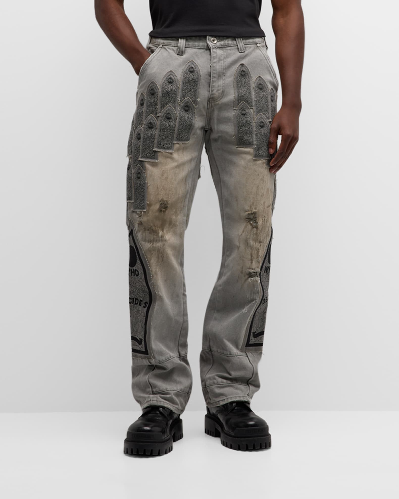 WHO DECIDES WAR Men's Arch Patch Embroidered Pants | Neiman Marcus