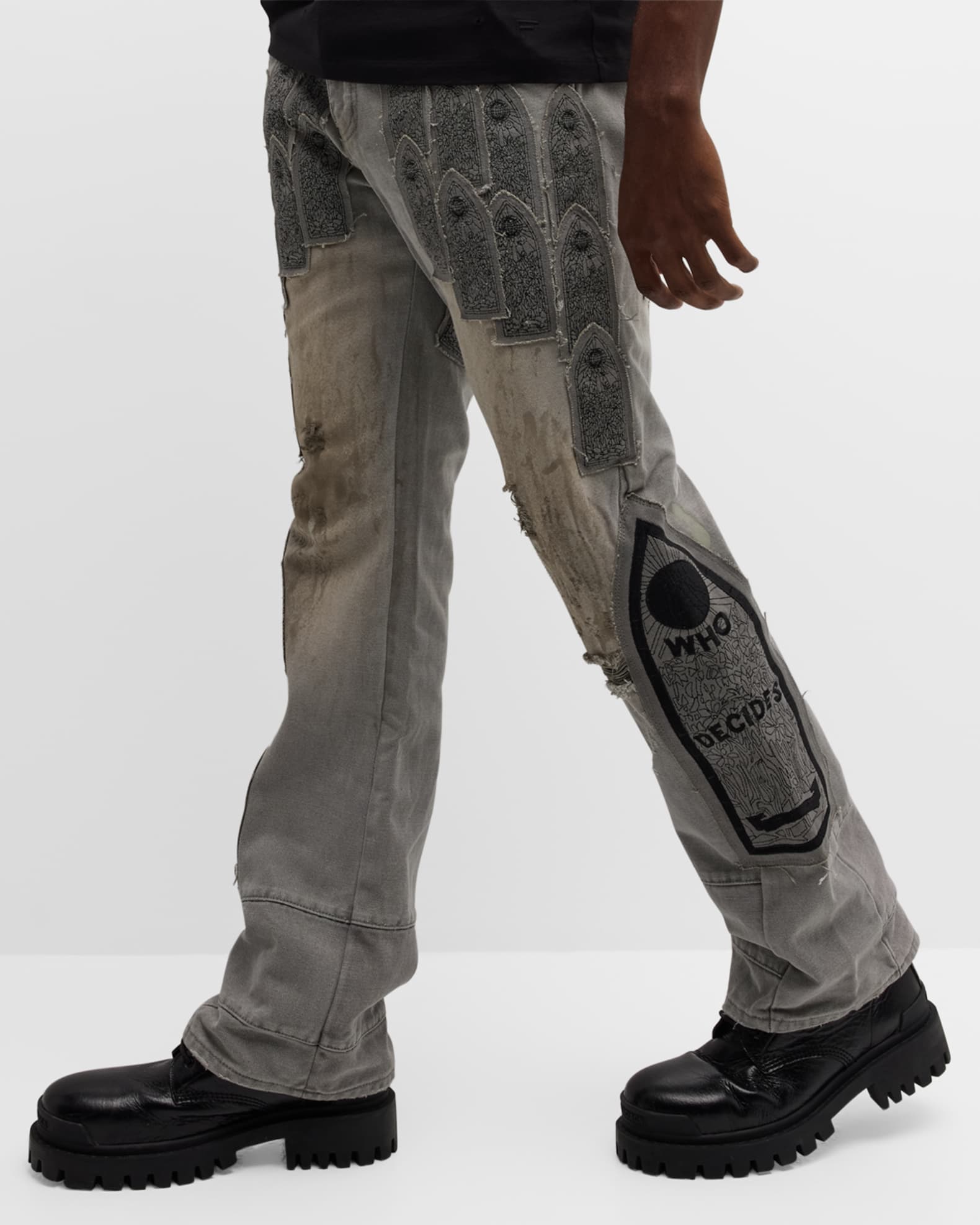 WHO DECIDES WAR Men's Arch Patch Embroidered Pants | Neiman Marcus