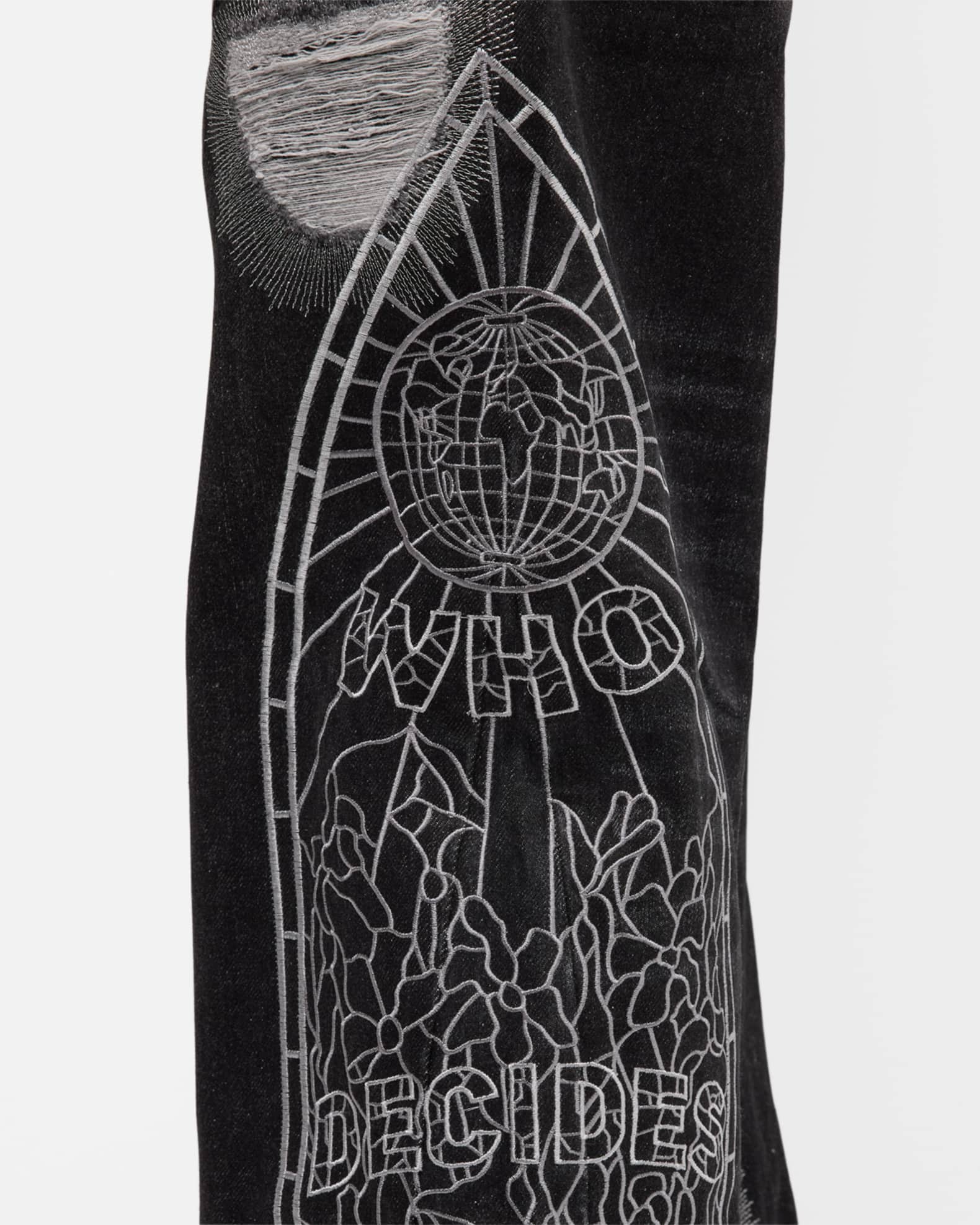 WHO DECIDES WAR Men's Darning Jeans with Side Embroidery | Neiman Marcus