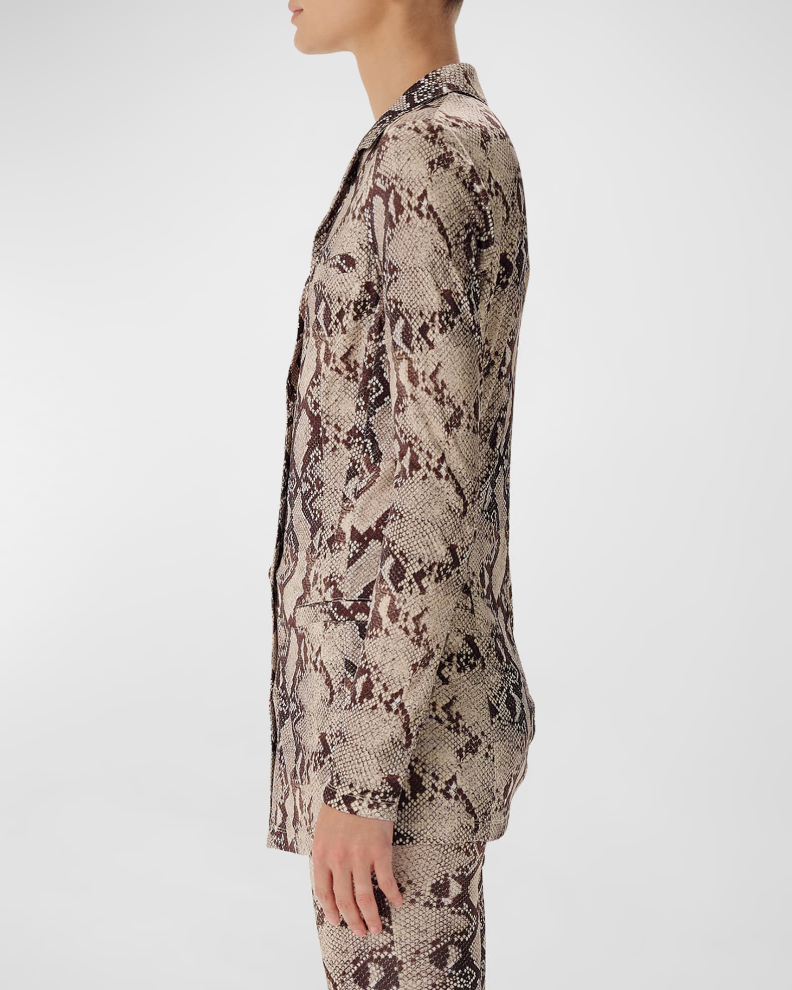 Ronny Kobo Zena Snake-Print Collared Button-Front Top | Neiman Marcus