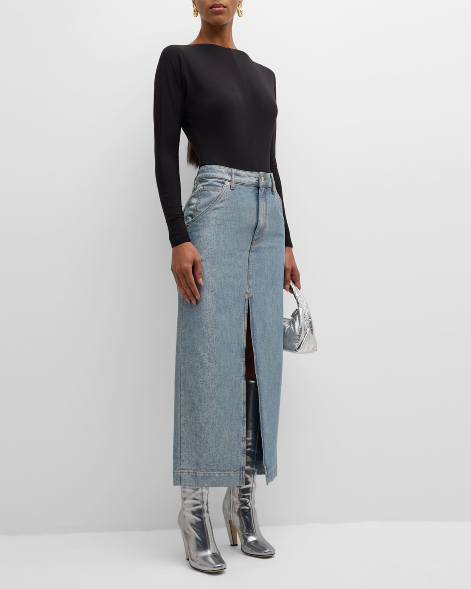 DARKPARK Erika Metallic Denim Skirt | Neiman Marcus