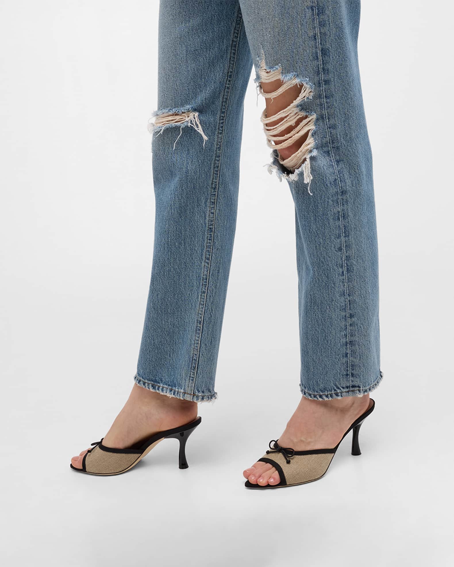 Malone Souliers x Tabitha Simmons Lily Linen Bow Mule Sandals | Neiman ...