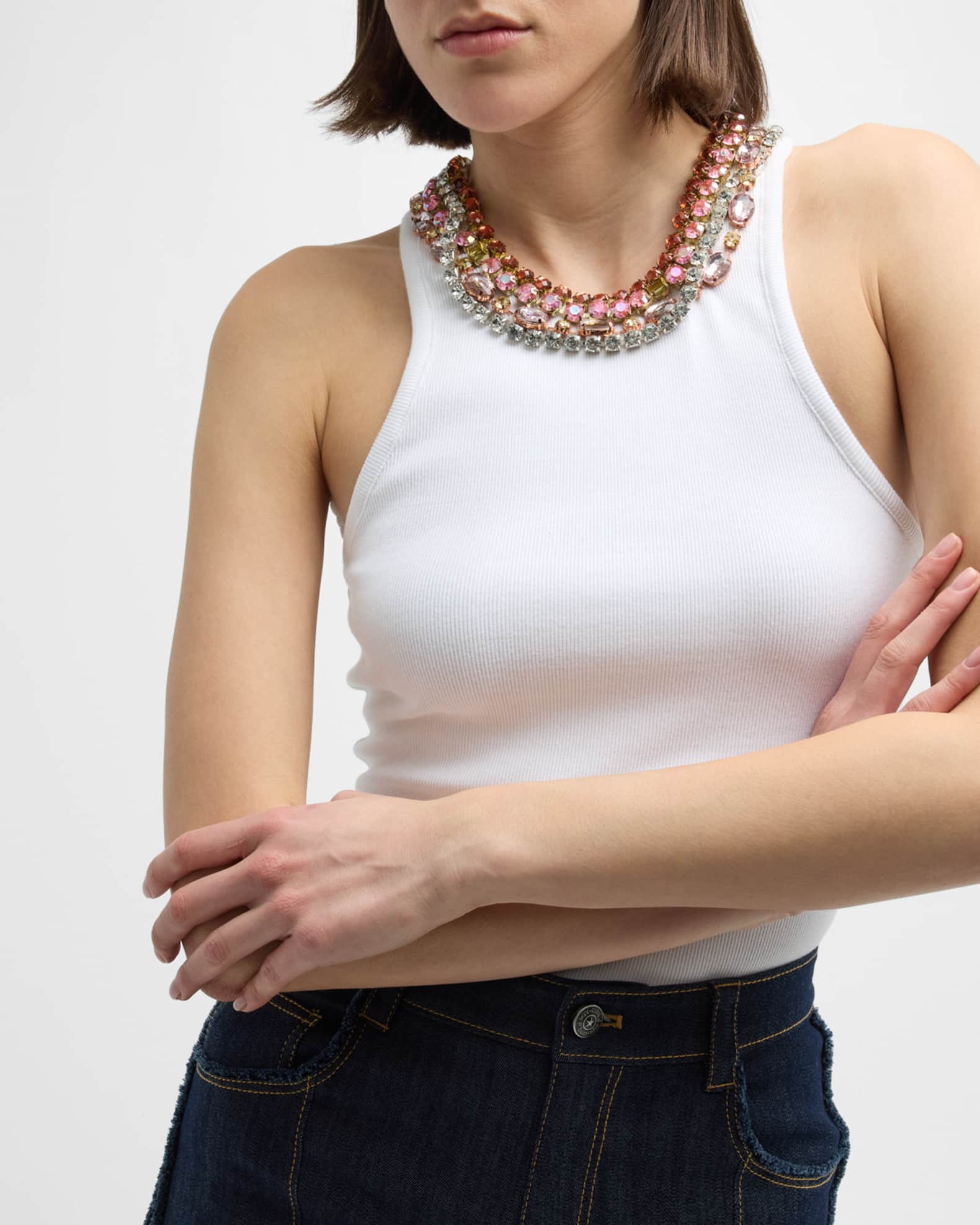 Cinq a Sept Lizzie Chunky Rhinestone Necklace Tank Top | Neiman Marcus