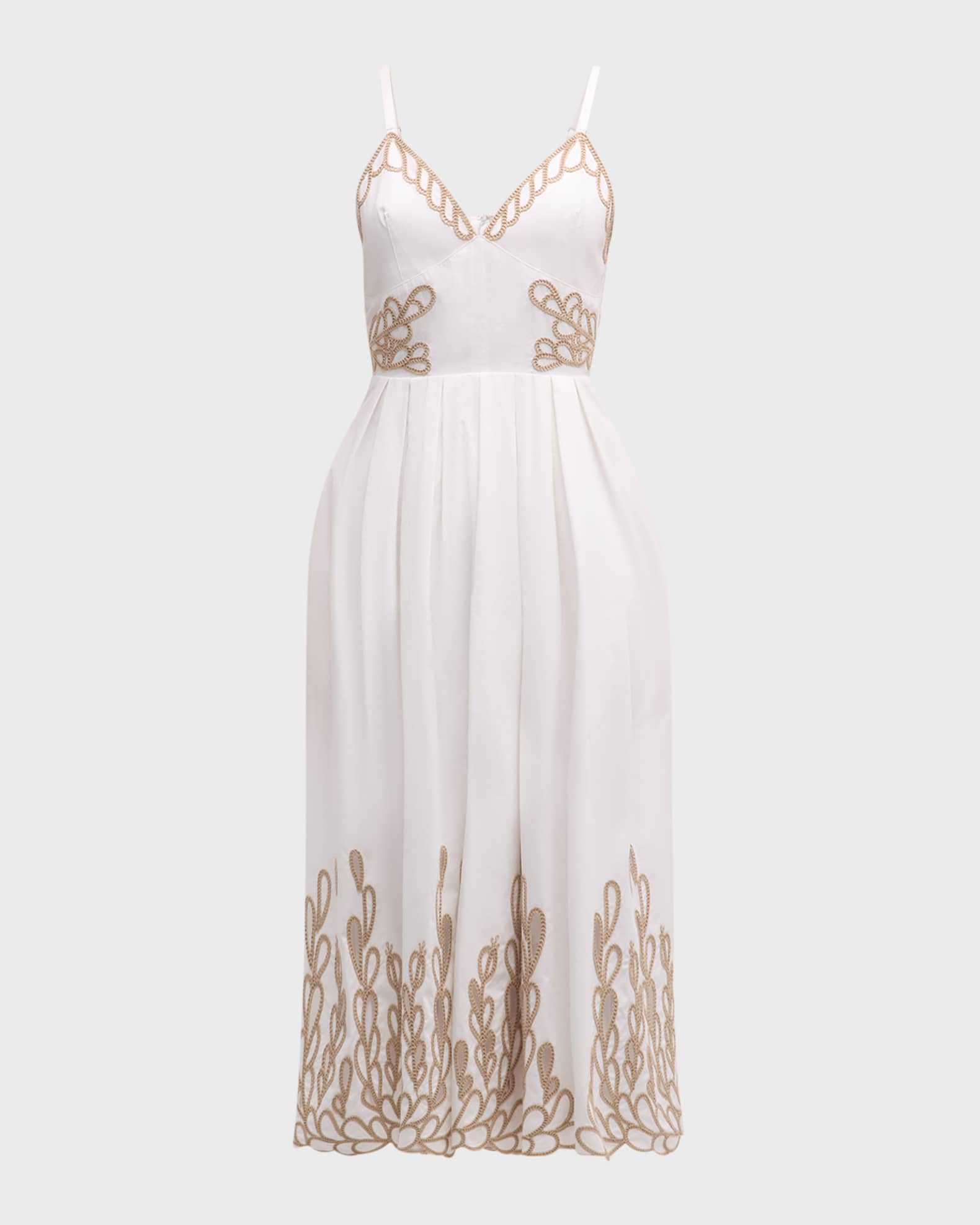 Cinq a Sept Maude Embroidered Cotton Poplin Midi Dress | Neiman Marcus
