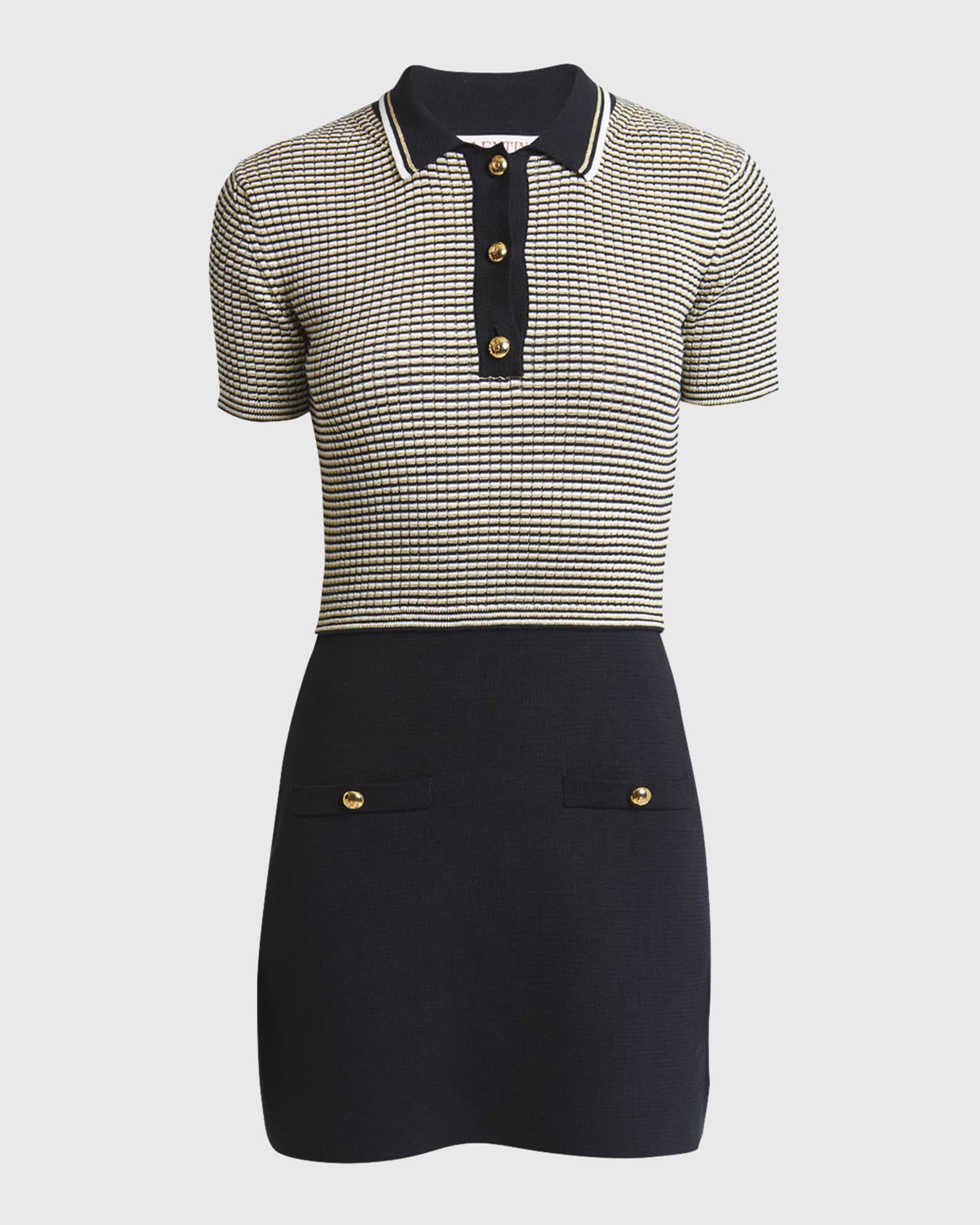 Valentino Garavani Striped Polo Mini Dress with Gold-Tone Buttons ...