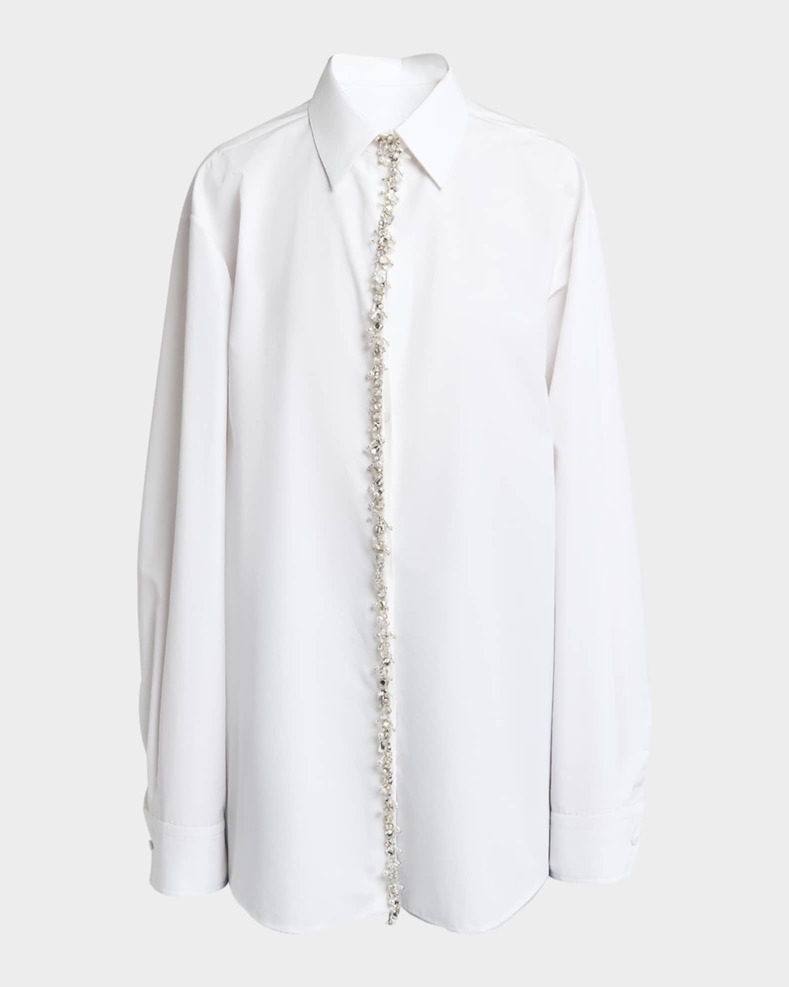 Valentino Garavani Poplin Button-Front Shirt with Crystal Trim Placket ...