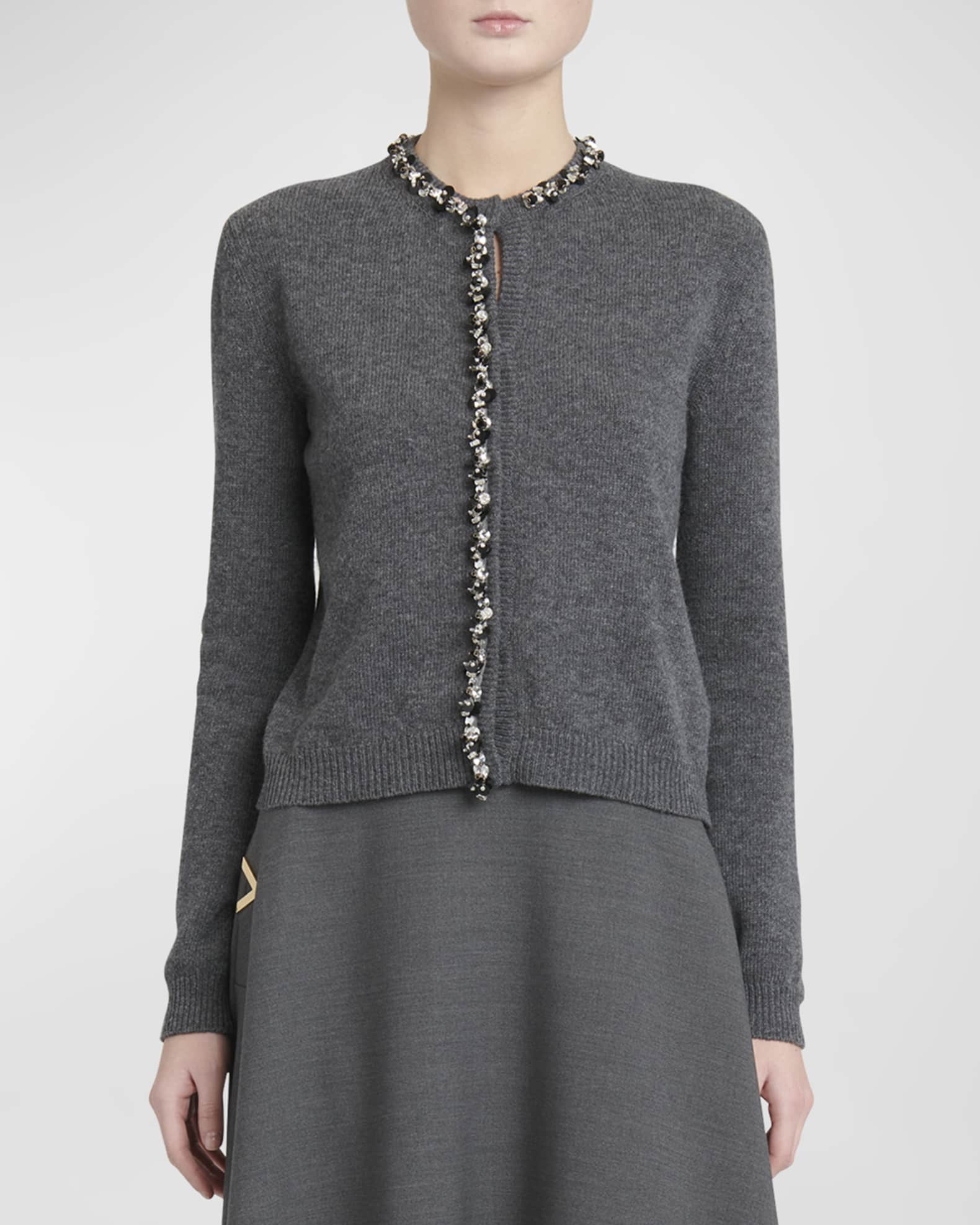 Valentino Garavani Wool Cardigan with Embroidered Trim | Neiman Marcus