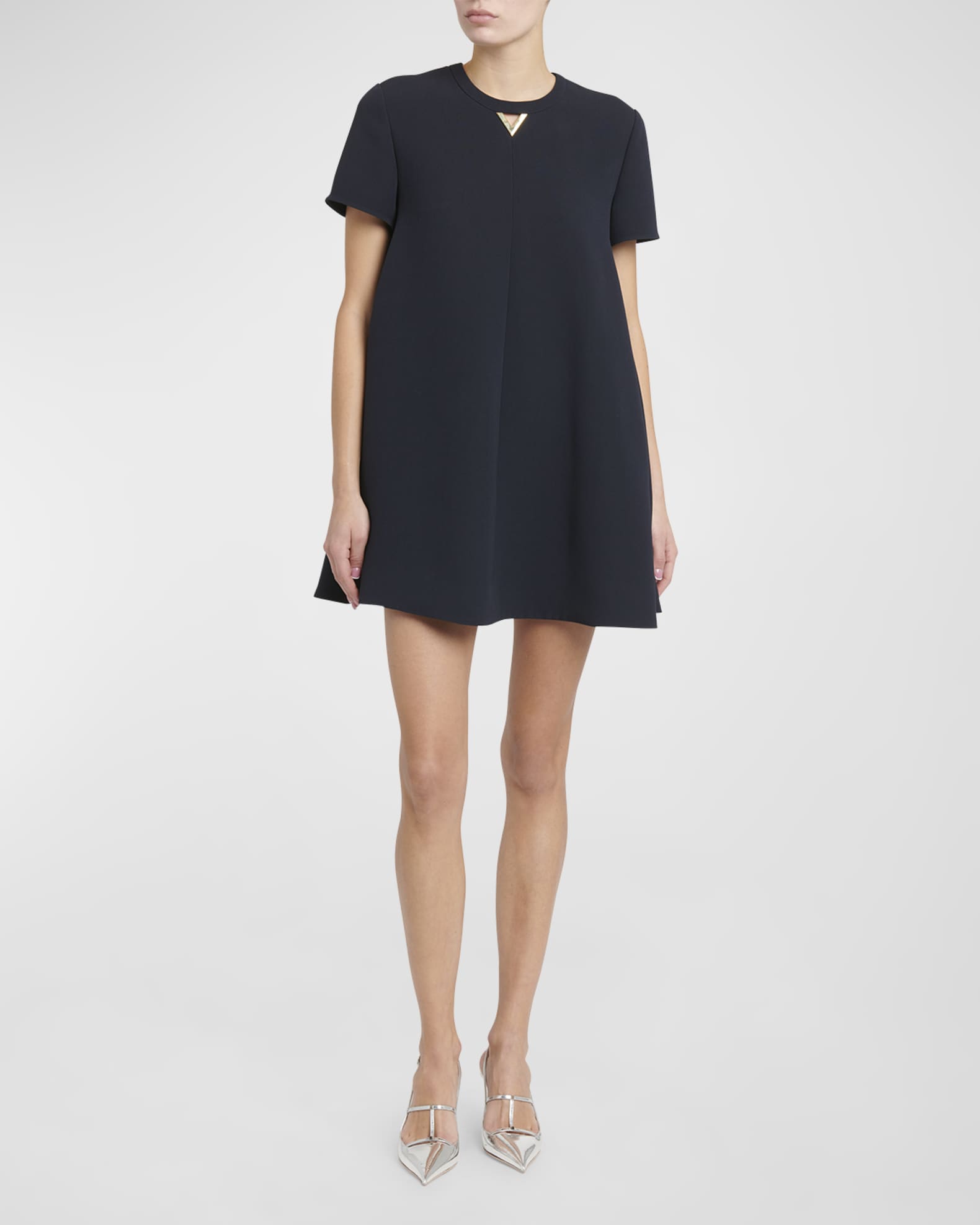 Valentino Garavani V-Logo Short-Sleeve Mini Shift Dress | Neiman Marcus