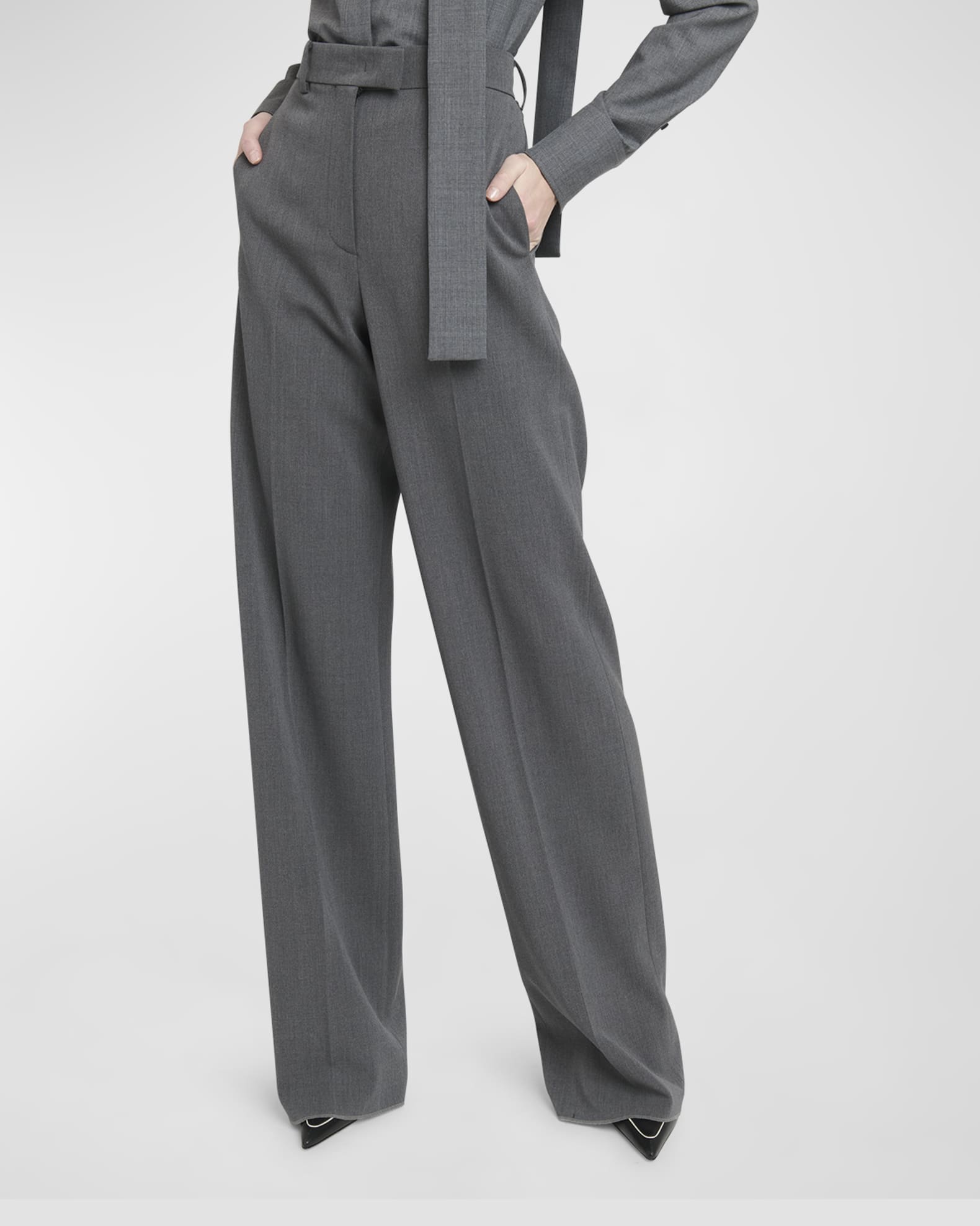 Valentino Garavani High-Rise Wide-Leg Solid Active Gabardine Pants ...