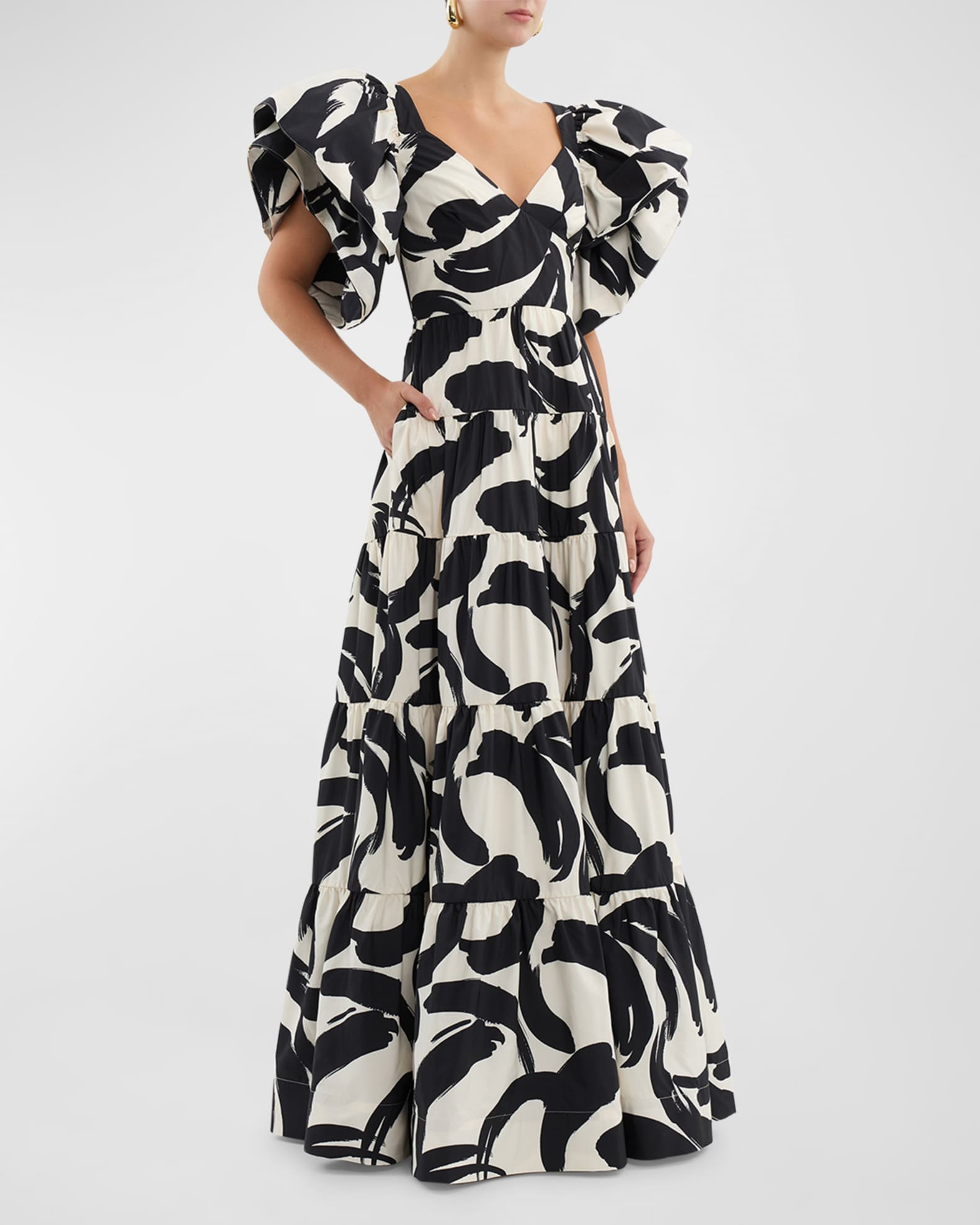REBECCA VALLANCE Pompidou Tiered Brushstroke-Print Maxi Dress | Neiman ...