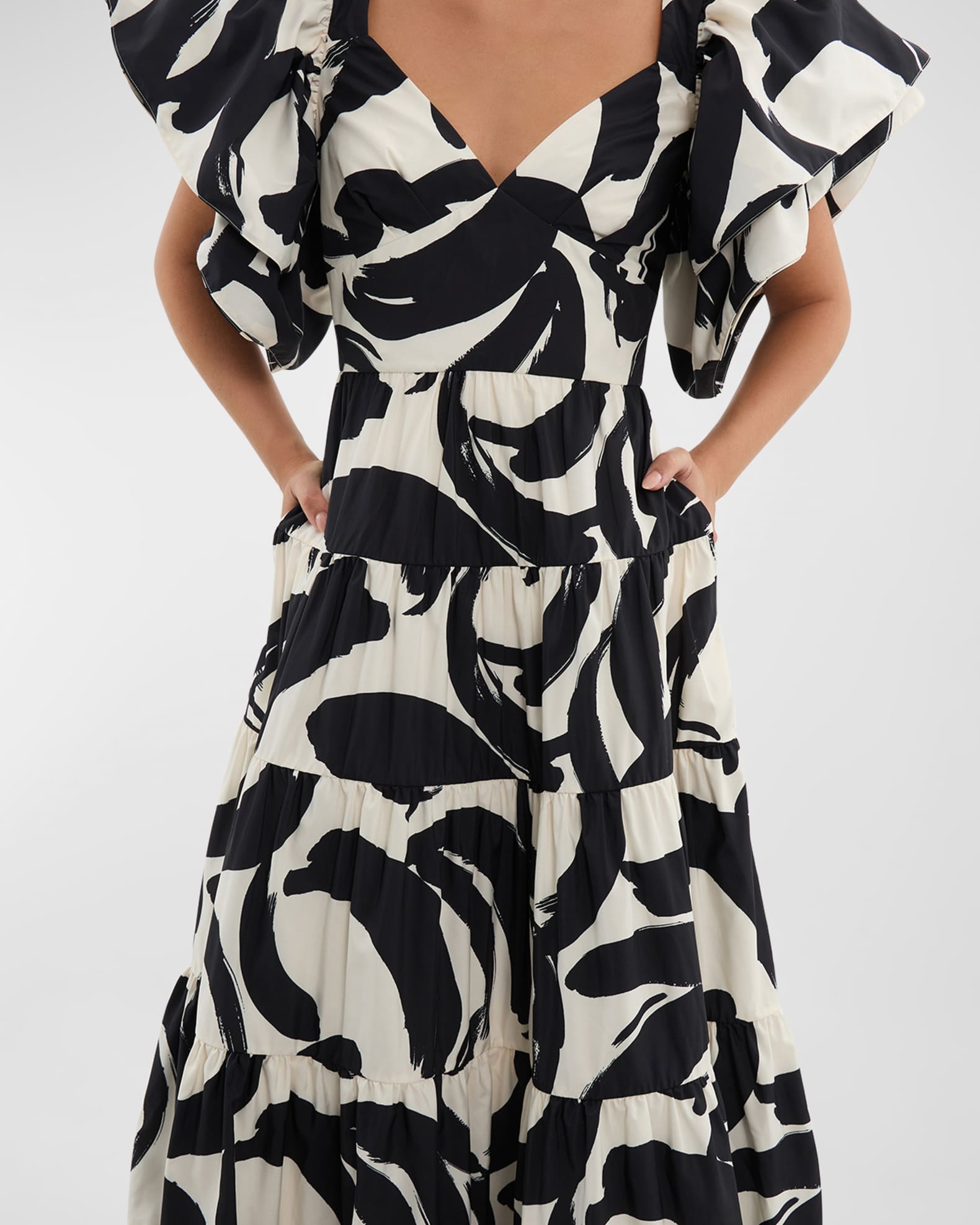 REBECCA VALLANCE Pompidou Tiered Brushstroke-Print Maxi Dress | Neiman ...