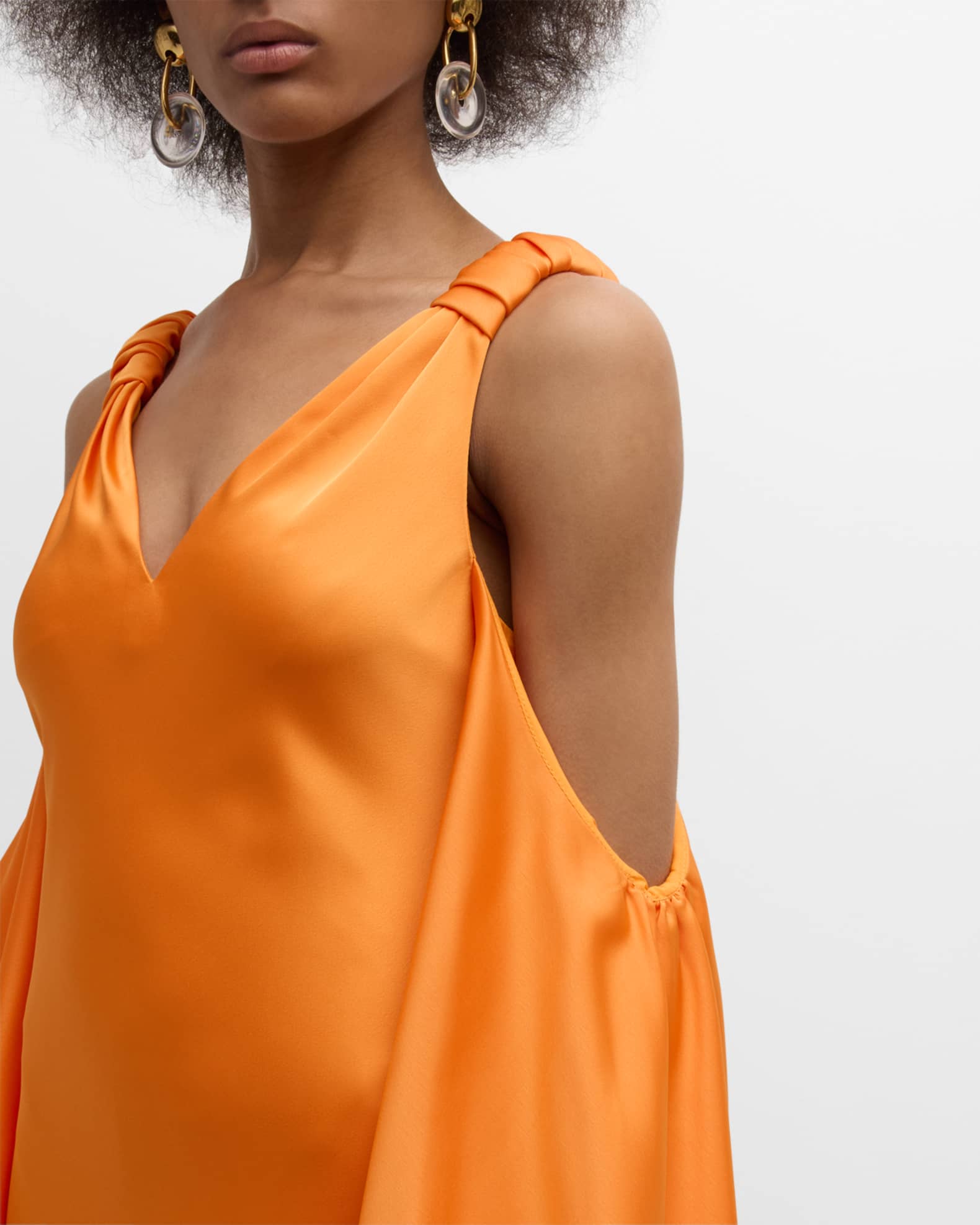 Halston Binnie Cold-Shoulder Balloon-Sleeve Satin Gown | Neiman Marcus