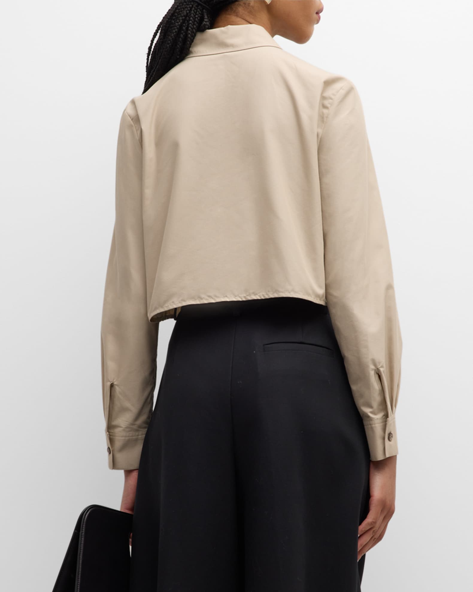 Emporio Armani Cropped Button-Down Cotton Poplin Shirt | Neiman Marcus