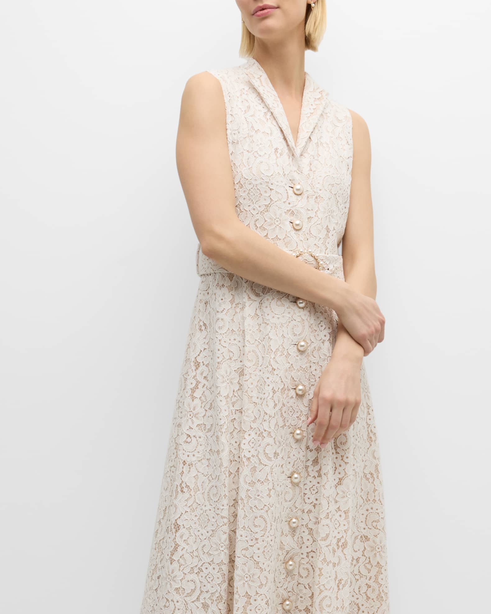 Elie Tahari The Hailee Belted Floral Lace Midi Shirtdress | Neiman Marcus