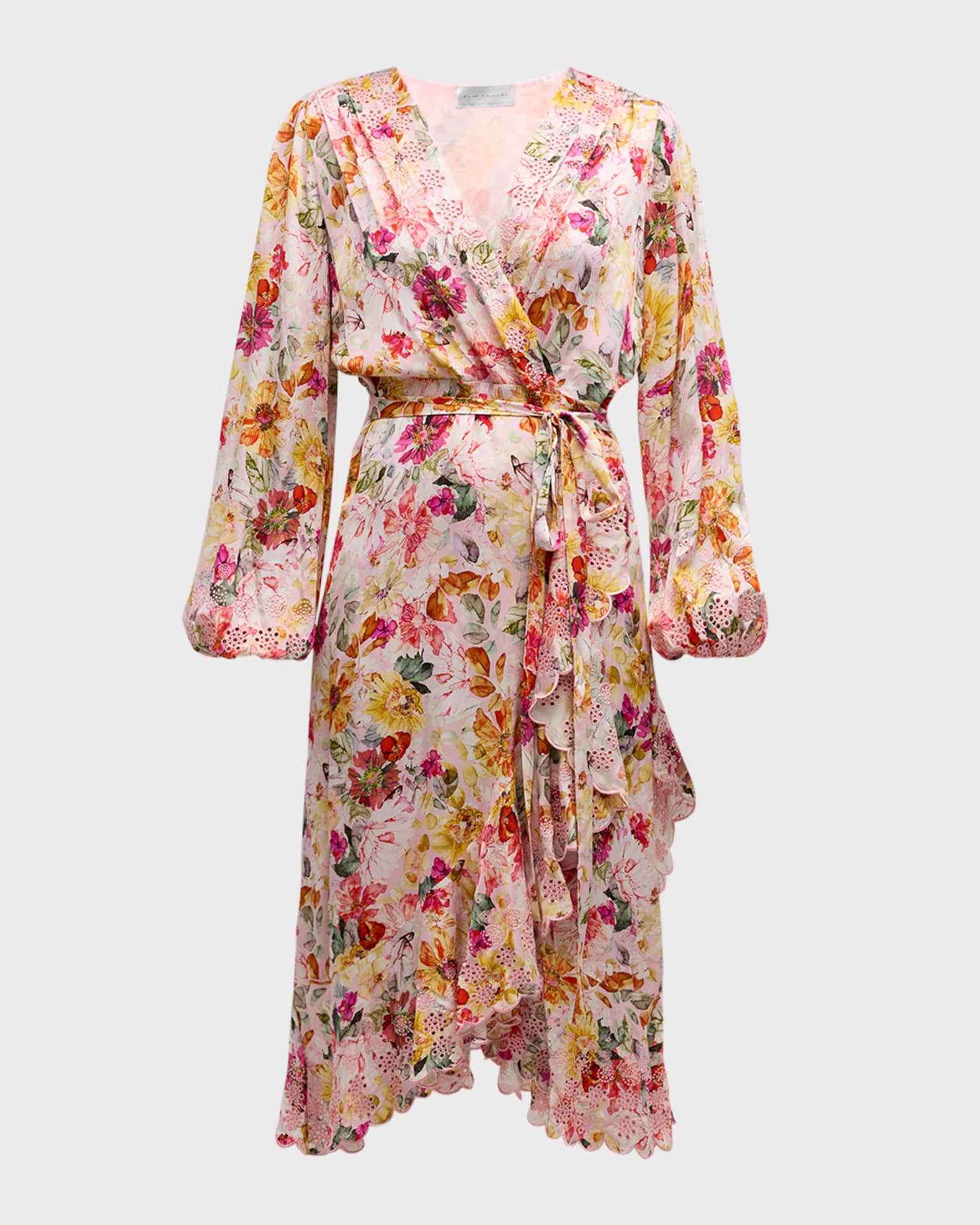 Elie Tahari The Charlotte Floral-Print Faux-Wrap Midi Dress | Neiman Marcus