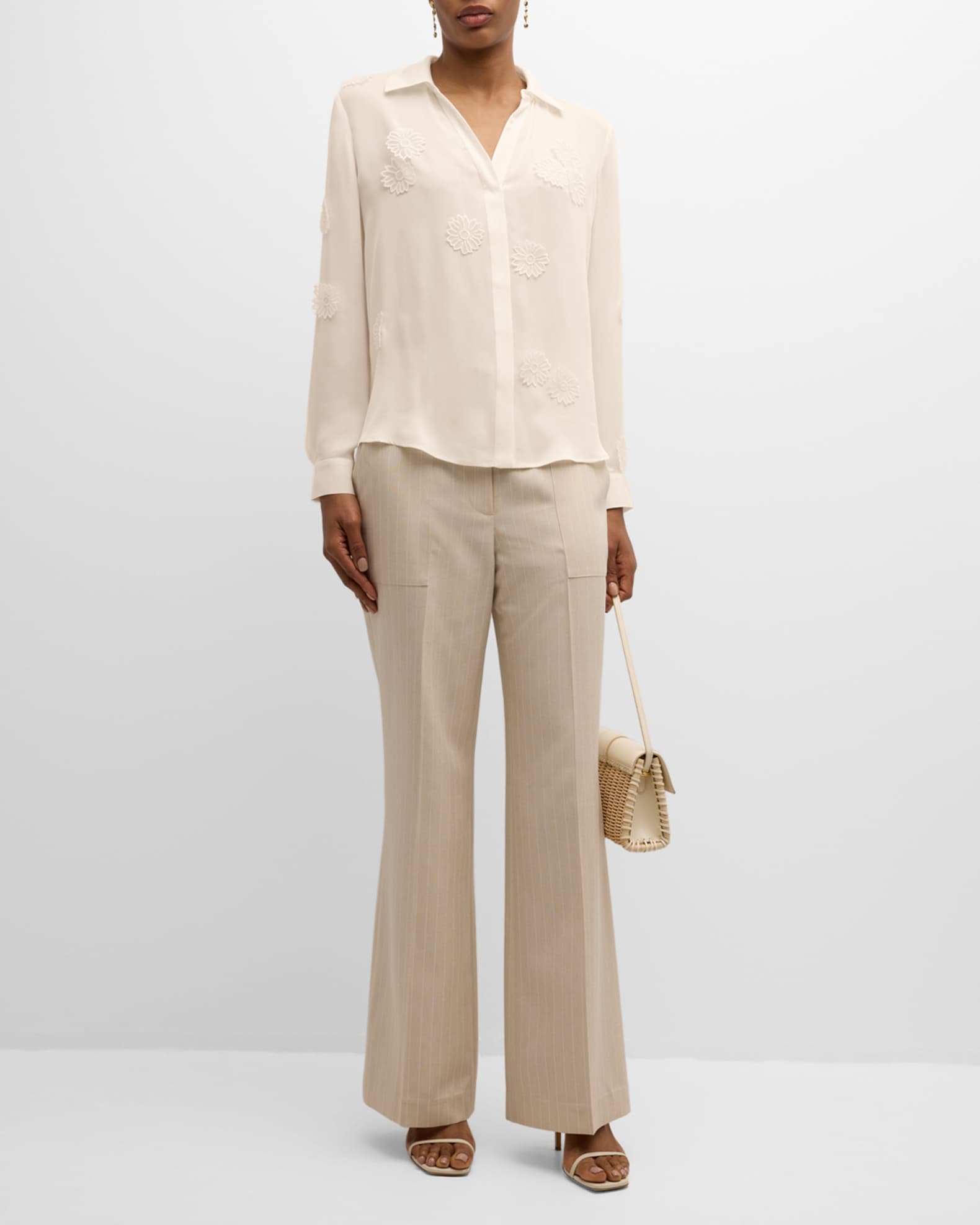 Elie Tahari The Jaslynn Floral Applique Silk Blouse | Neiman Marcus