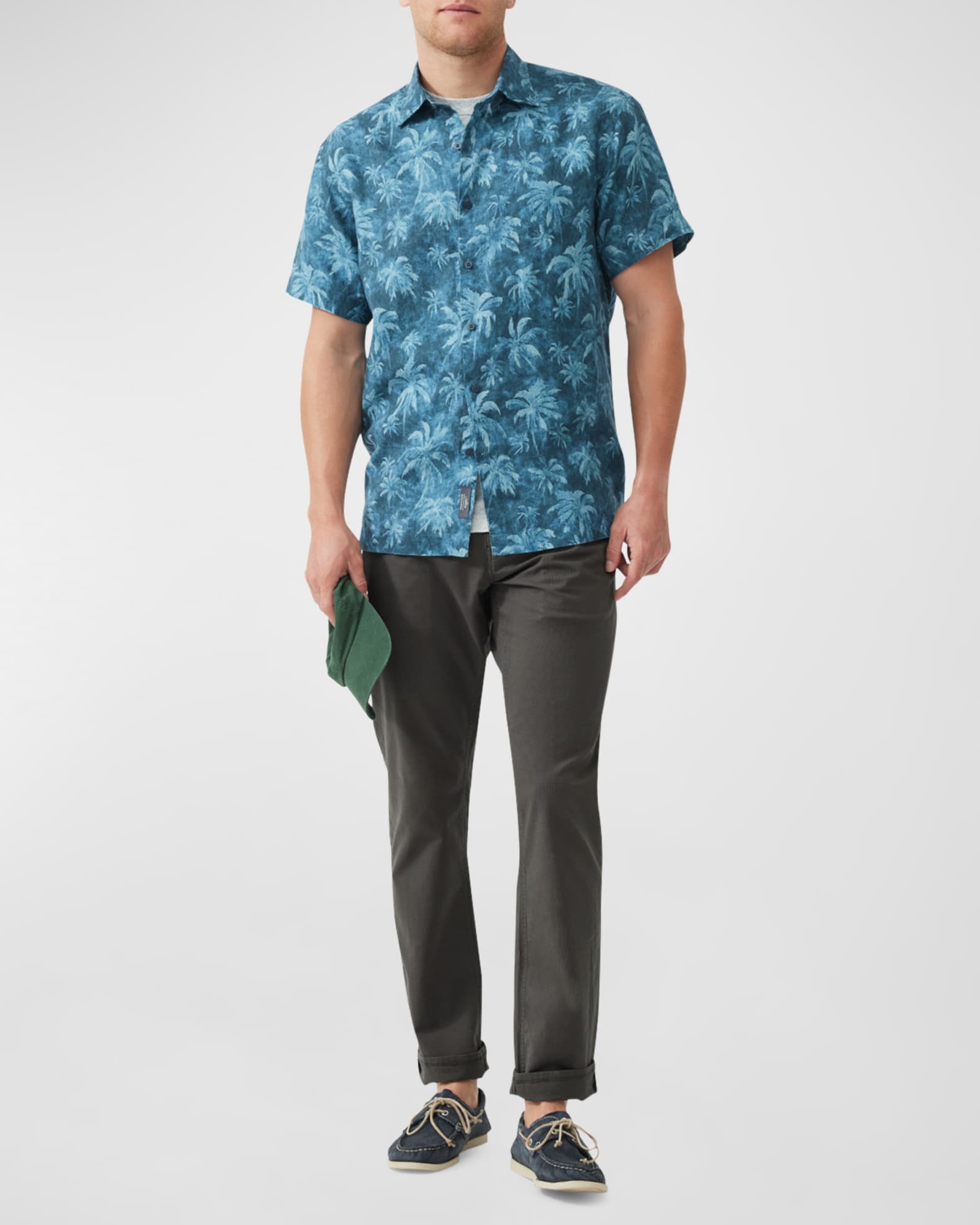 Rodd & Gunn Men's Destiny Bay Linen Palm-Print Short-Sleeve Shirt | Neiman Marcus