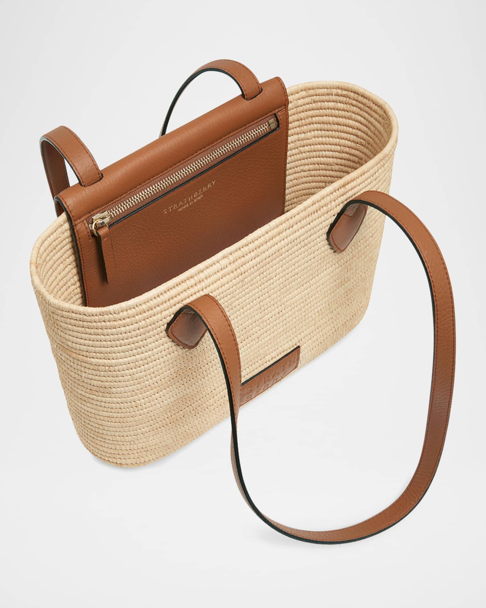 STRATHBERRY Basket Raffia & Leather Shoulder Bag | Neiman Marcus