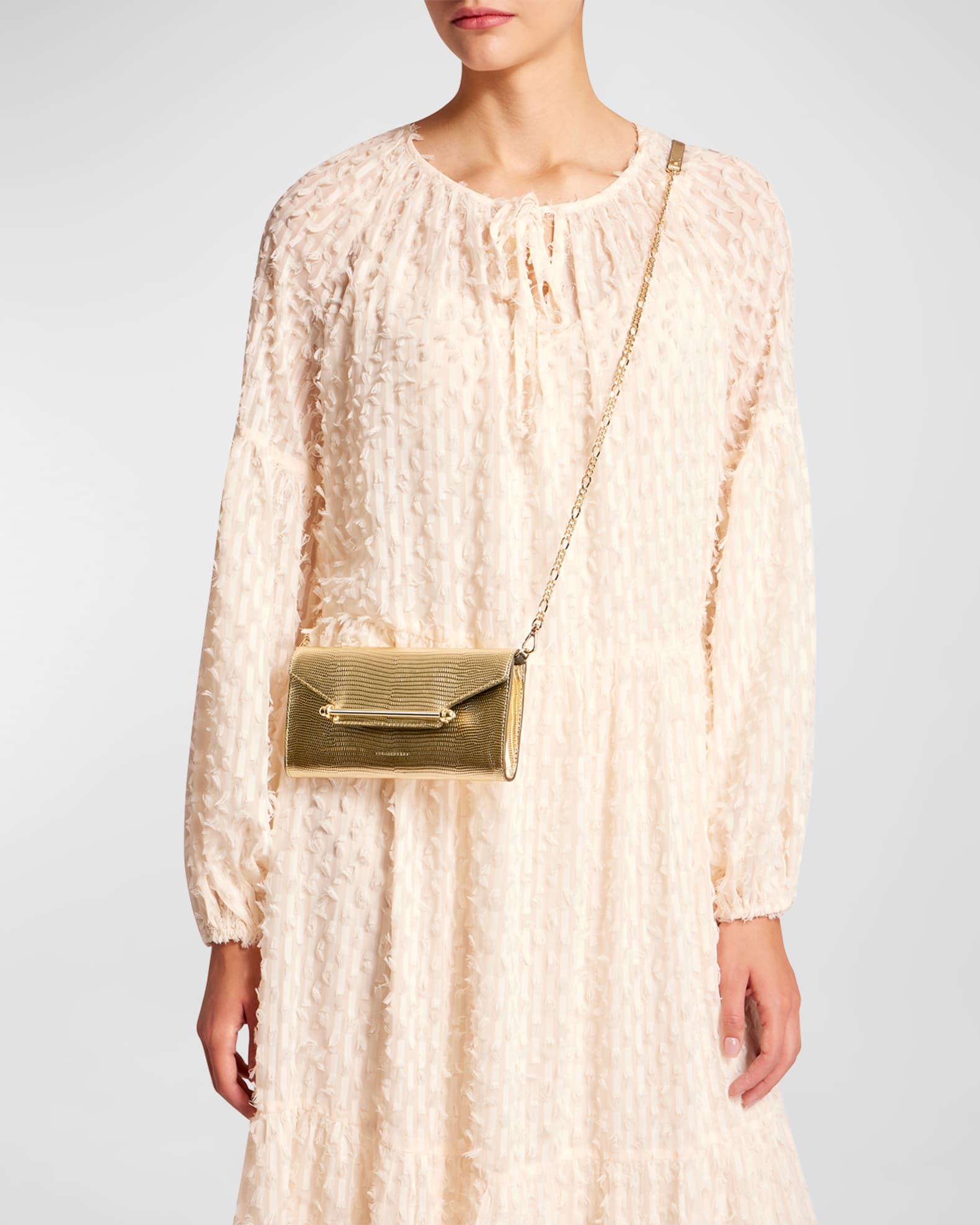 STRATHBERRY Multrees Metallic Lizard-Embossed Wallet on Chain | Neiman ...